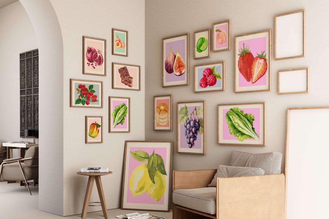 Food Art Posters Set of 15 Fruit Prints Kitchen Artwork Printables Wall ...