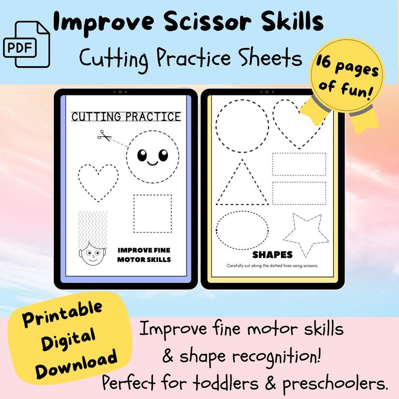 Scissor Skills Worksheet Printable Cutting Practice Activity Preschool ...
