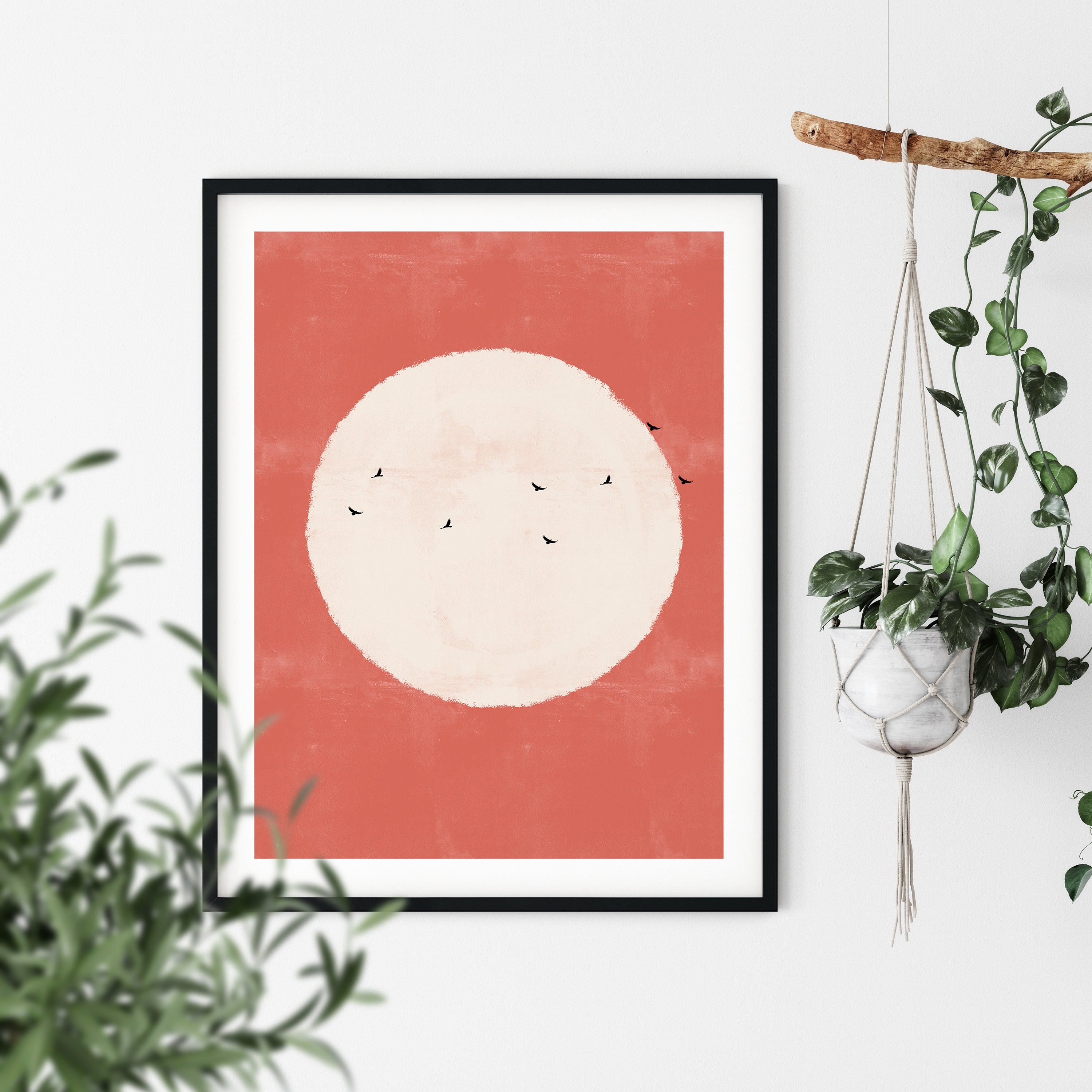 Full Moon Zen Digital Illustration Sunset Bird Printable - Etsy