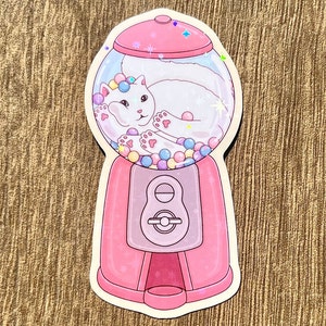 Gumball Machine Sticker, Pink Bubble Gum Machine, Fluffy White Cat ...