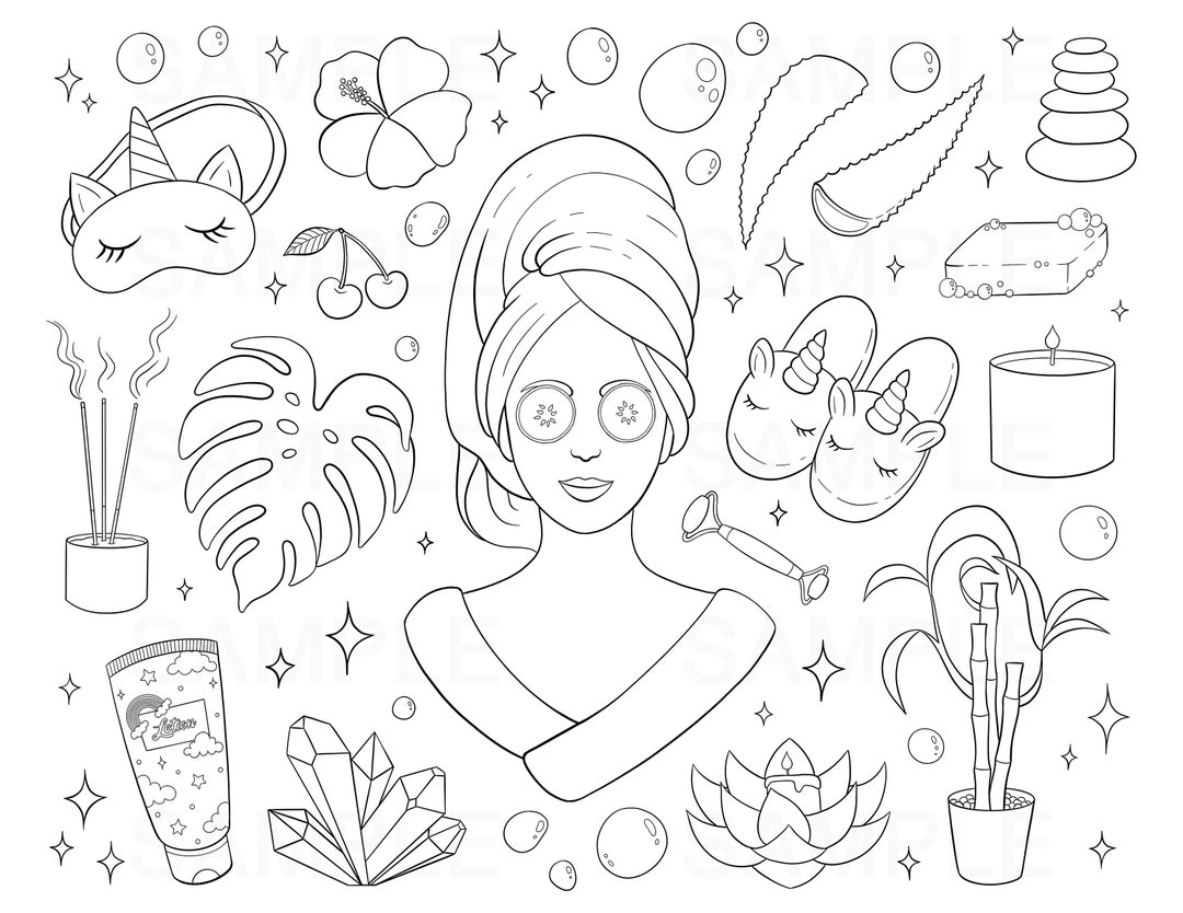 Spa Day Printable Coloring Page, Self Care Coloring Page, Self Love ...
