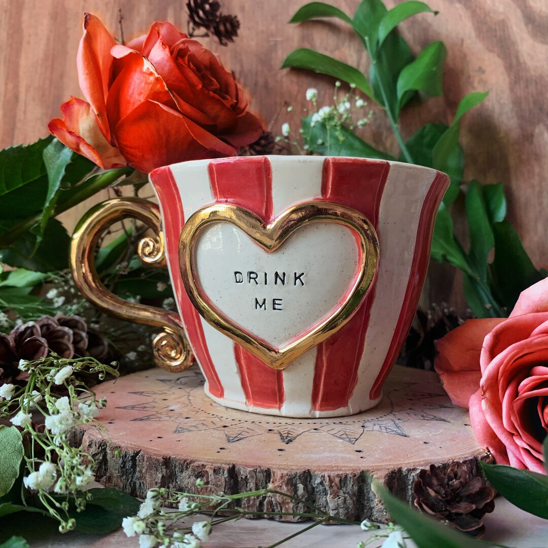 Alice in Wonderland Drink Me Tea Cup Mug, Handmade Pottery Ceramic ...