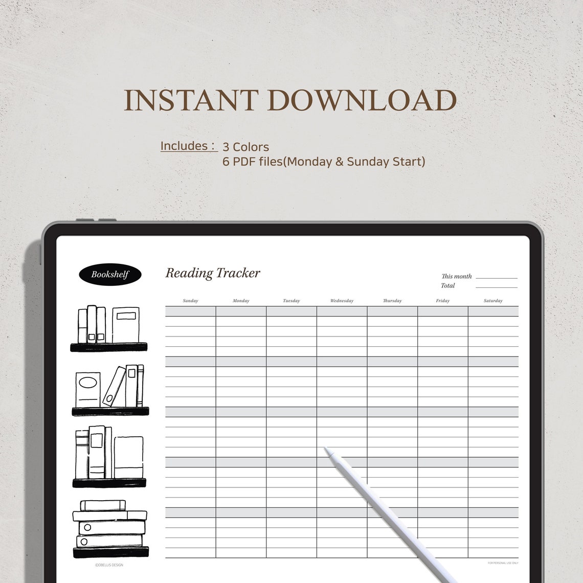 Bookshelf Reading Tracker PDF Monthly Book Log Digital Bookshelf ...