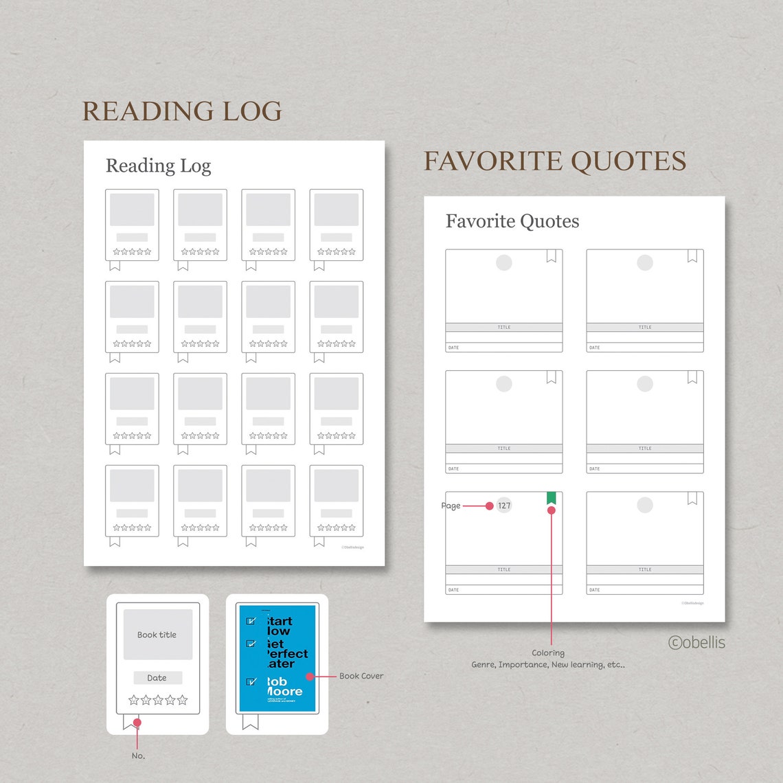 Reading Journal Printable PDF Digital Book Lovers Planner | Etsy