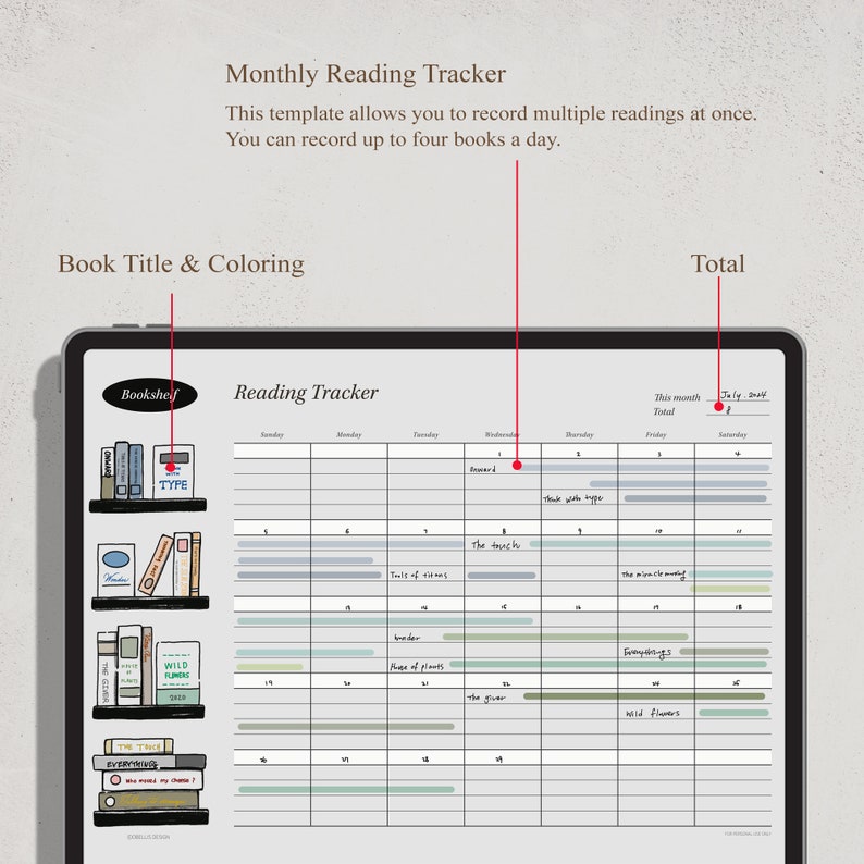 Bookshelf Reading Tracker PDF | Monthly Book Log | Digital Bookshelf ...