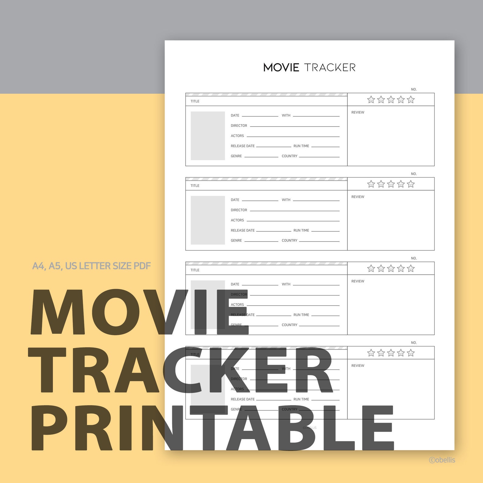 Movie Tracker Printable Digital PDF A4 A5 US Letter Movie - Etsy