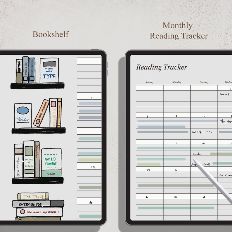 Bookshelf Reading Tracker PDF Monthly Book Log Digital Bookshelf ...