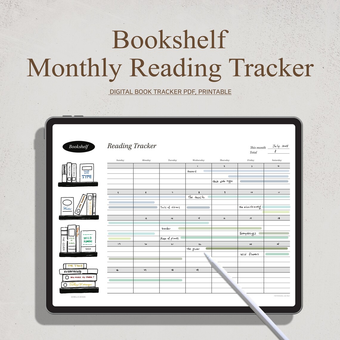 Bookshelf Reading Tracker PDF Monthly Book Log Digital Bookshelf ...