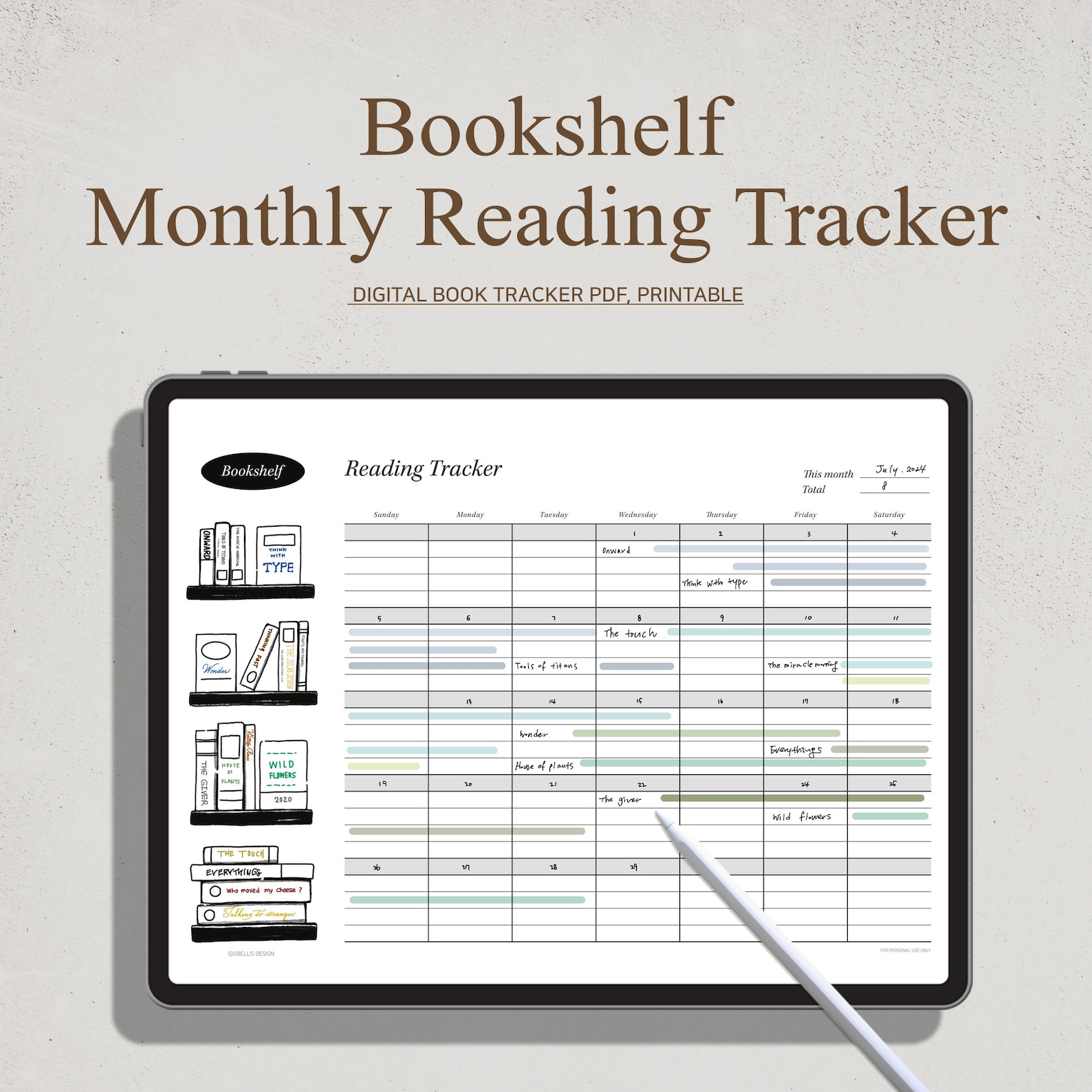 Bookshelf Reading Tracker PDF | Monthly Book Log | Digital Bookshelf ...