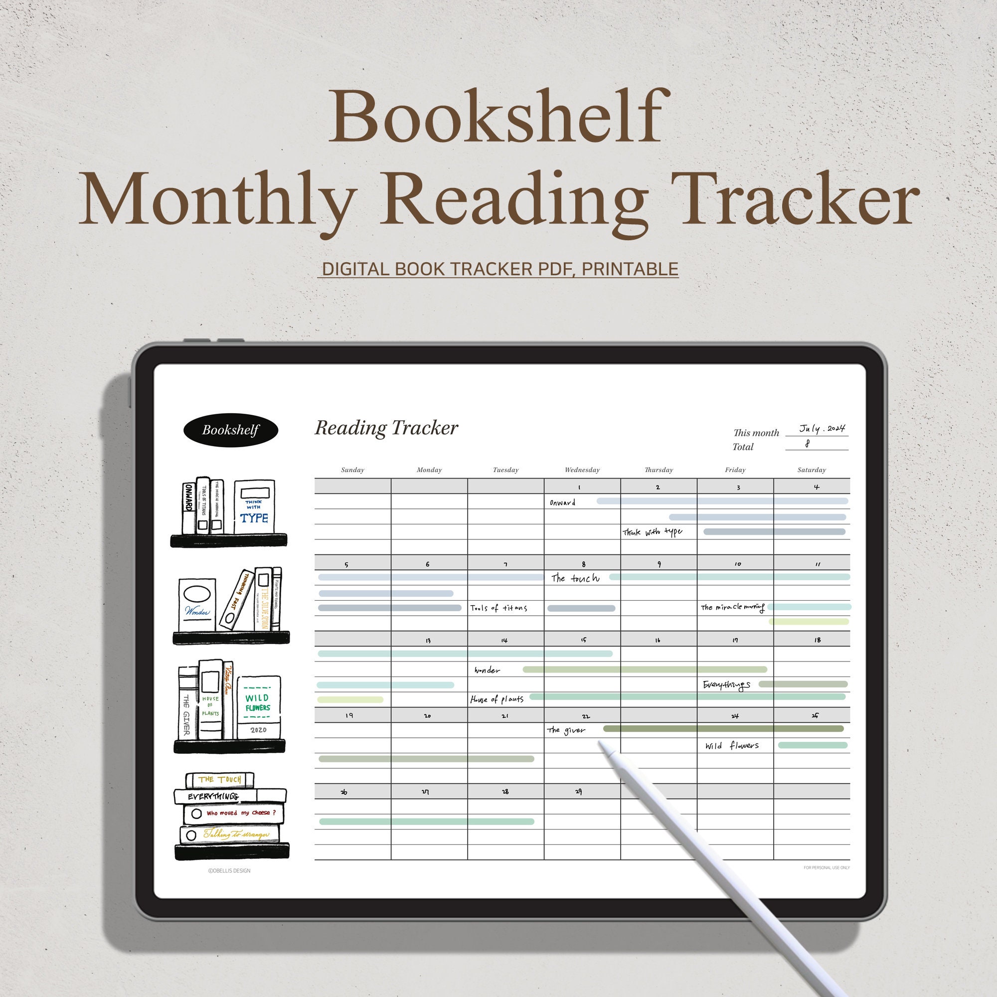 Bookshelf Reading Tracker PDF | Monthly Book Log | Digital Bookshelf ...