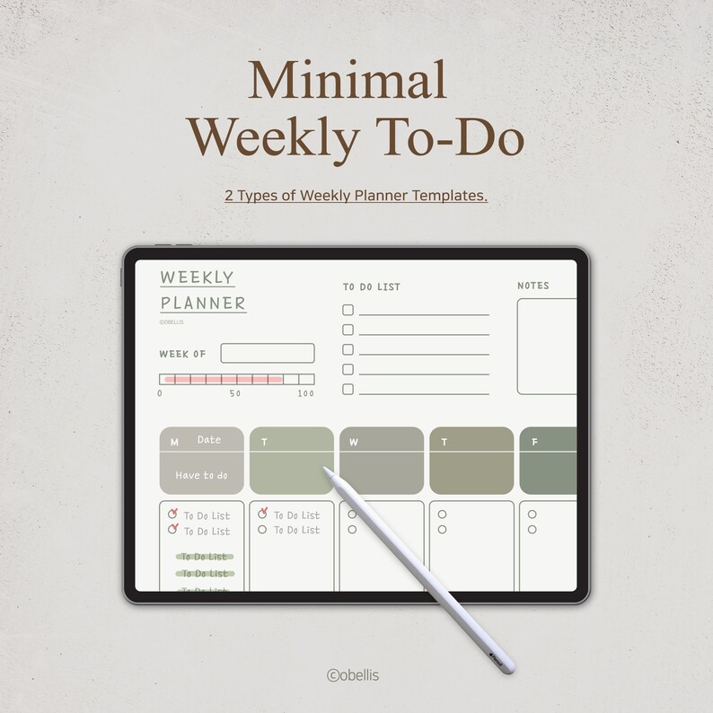 Digital Weekly Planner | Undated Minimalist Planner | iPad Goodnotes ...