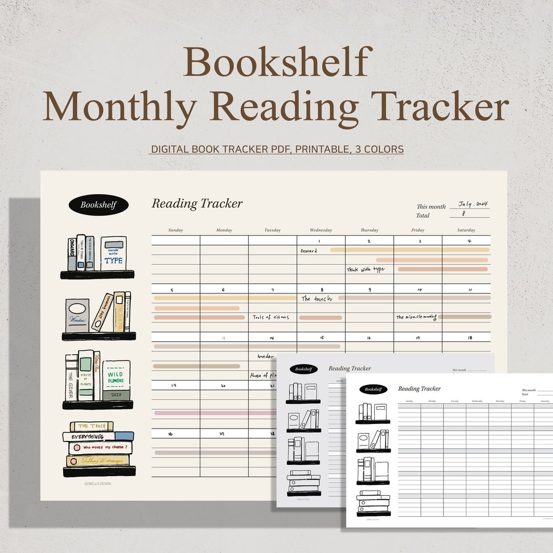 Bookshelf Reading Tracker PDF Monthly Book Log Digital Bookshelf ...