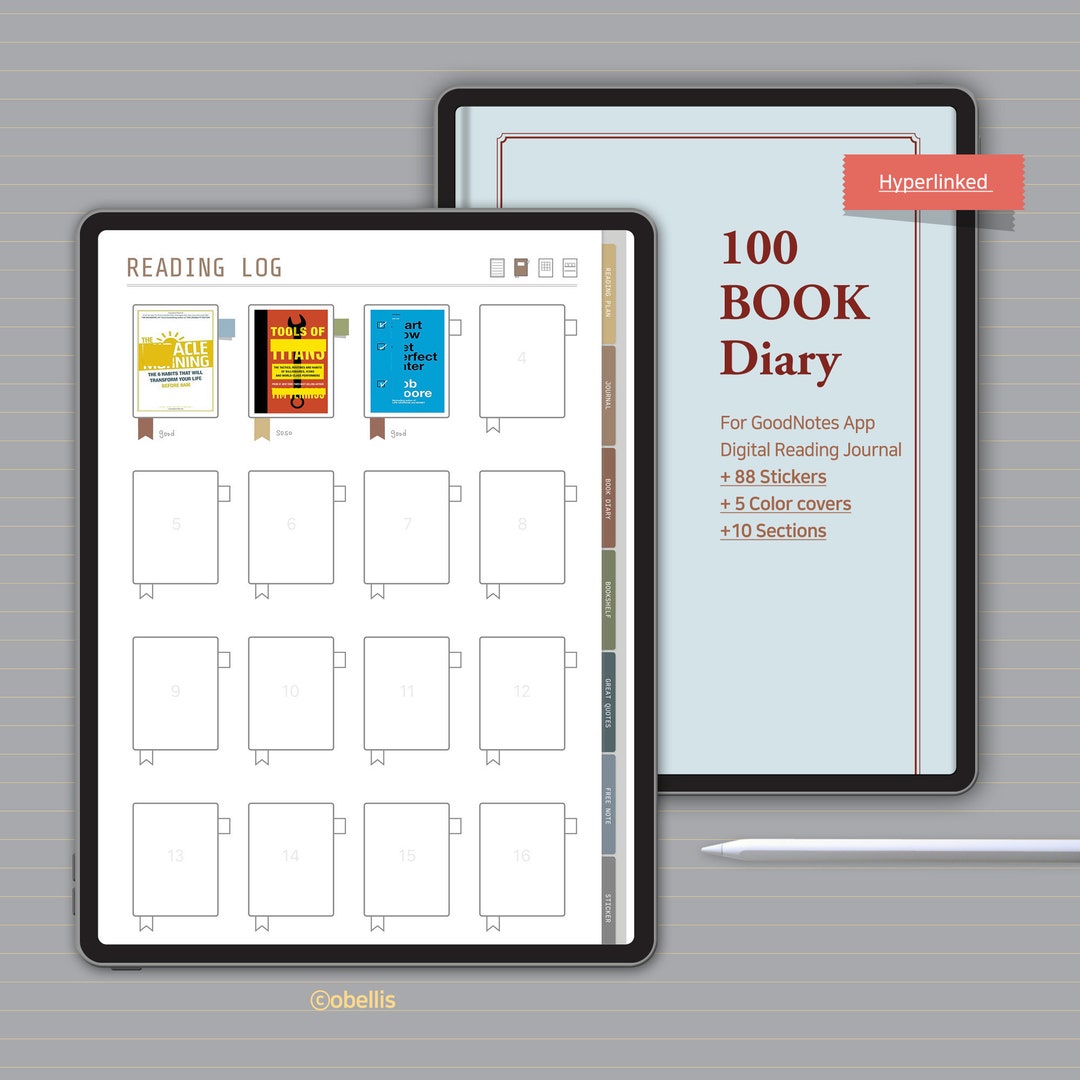 Digital Goodnotes Reading Journal Tracker 100 Books Hyperlinked Review ...