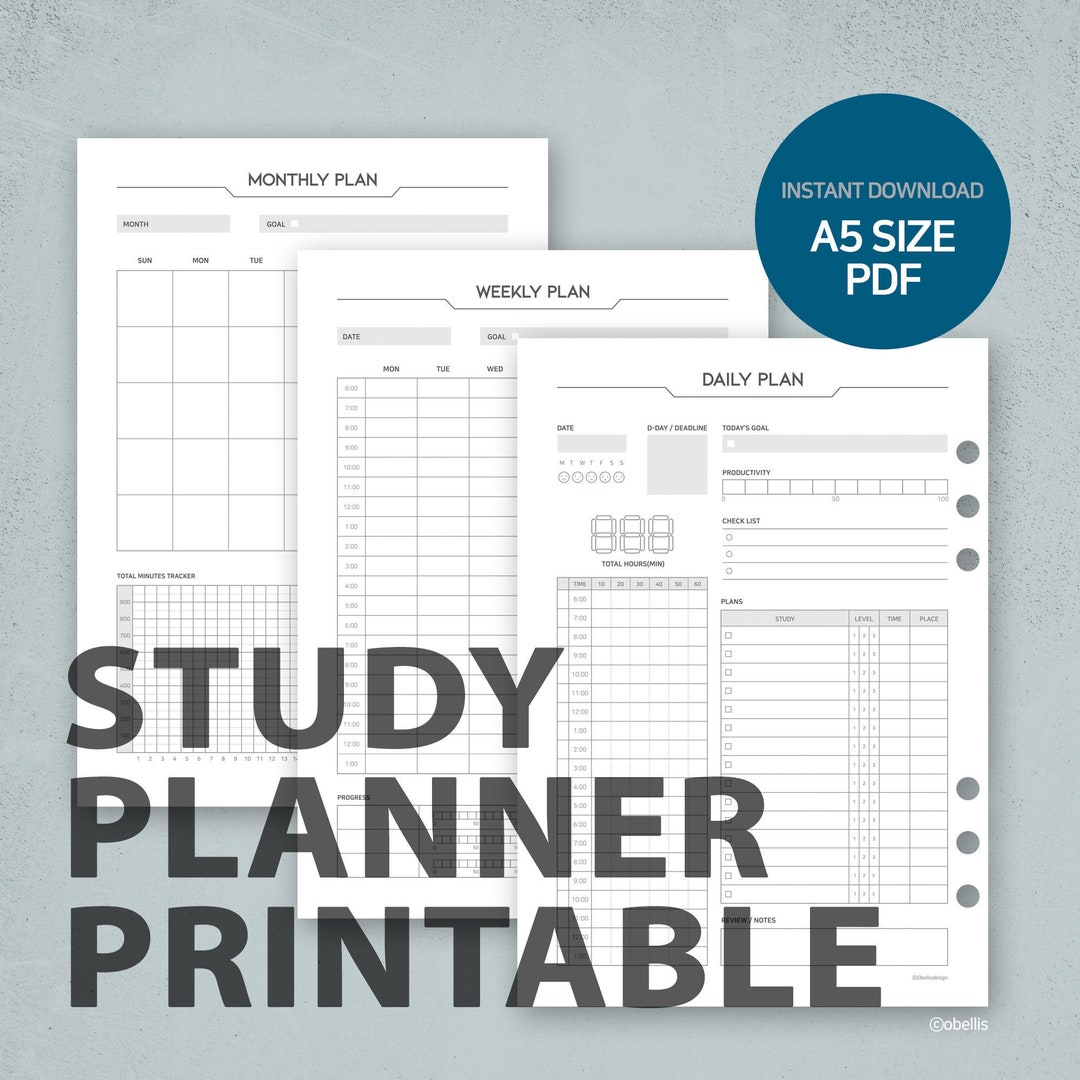 Study Planner Printable Digital | 10 Minute Study Planner Daily Weekly ...