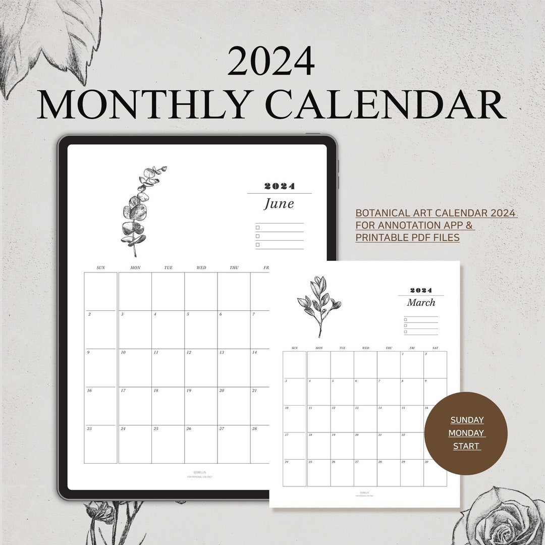 2024 Digital Monthly Planner Calendar iPad Goodnotes Planner Portrait ...