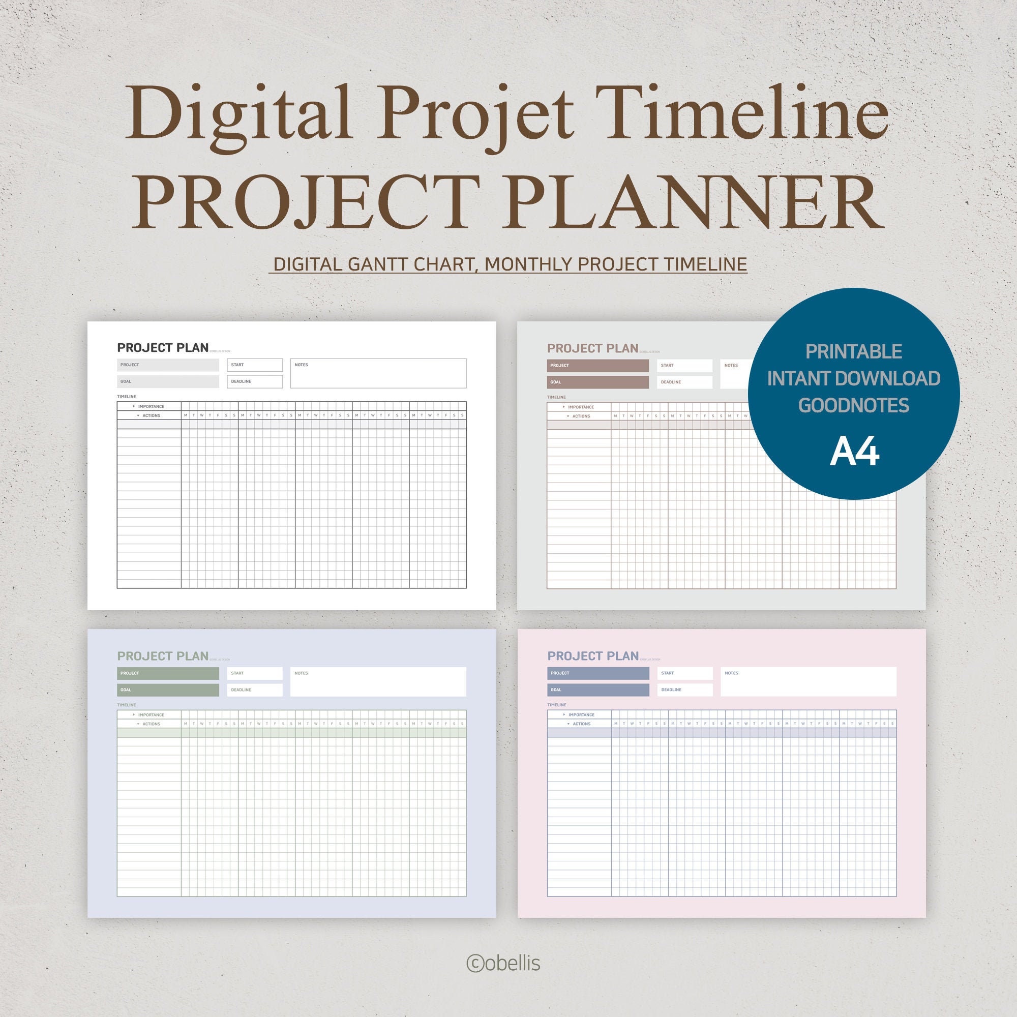Project Planner Timeline Printable Goodnotes iPad Gantt Chart ...