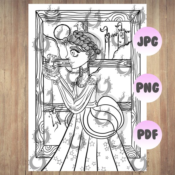 Digital Coloring Page Cendrillon | Etsy