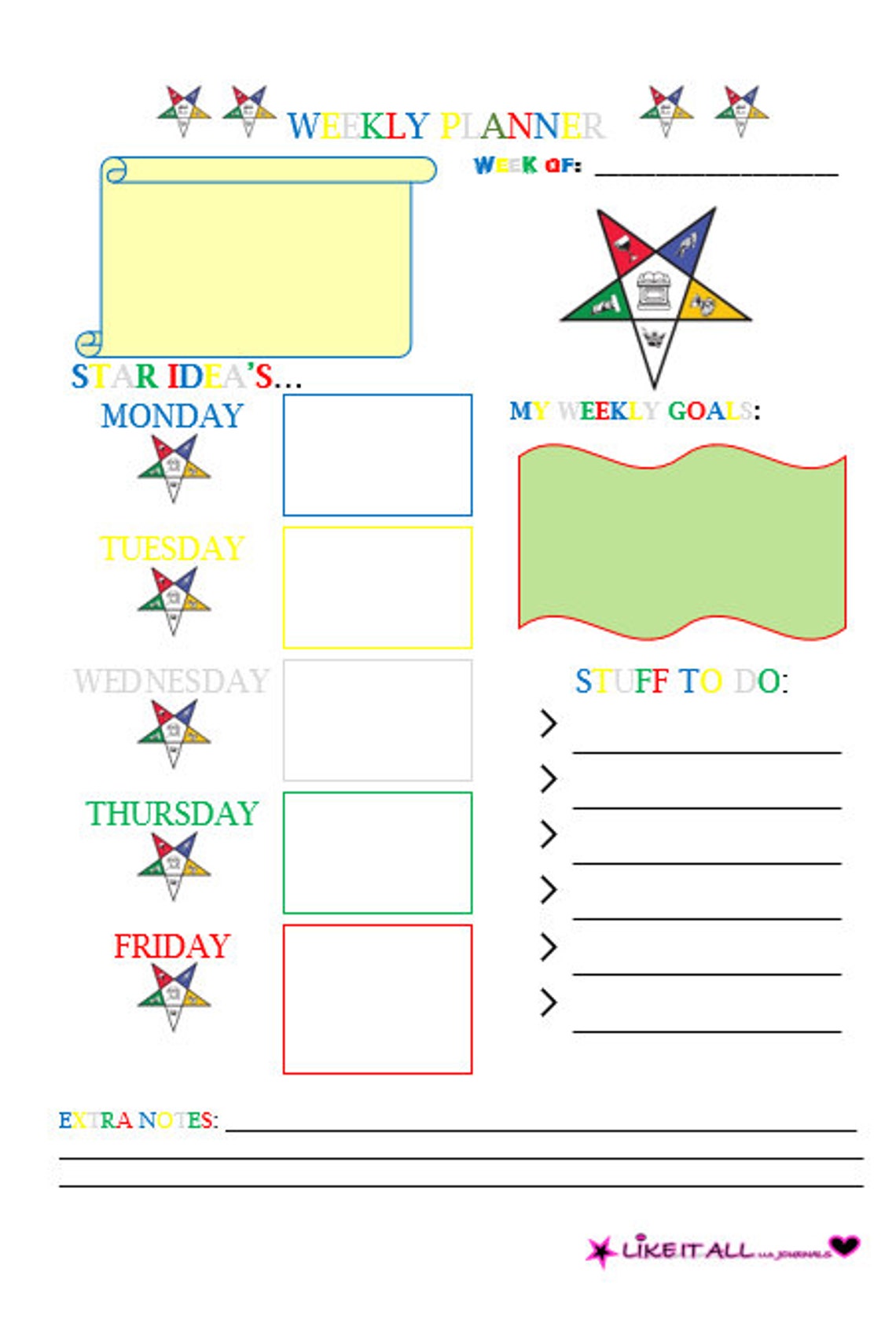 Size A5 Eastern Star Calendar / Planner / Journal Pages - Etsy