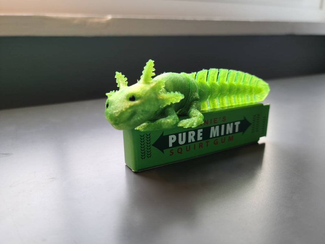 3D Printed Soft Rubber Baby AXOLOTL Articulated Flexi 4" Green Fidget ...