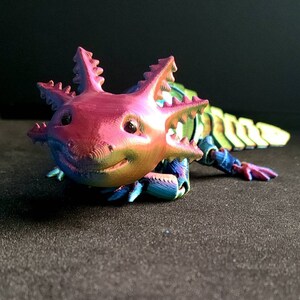 3D Printed Rainbow Ombre Lucky AXOLOTL Articulated Flexi 7" Fidget ...