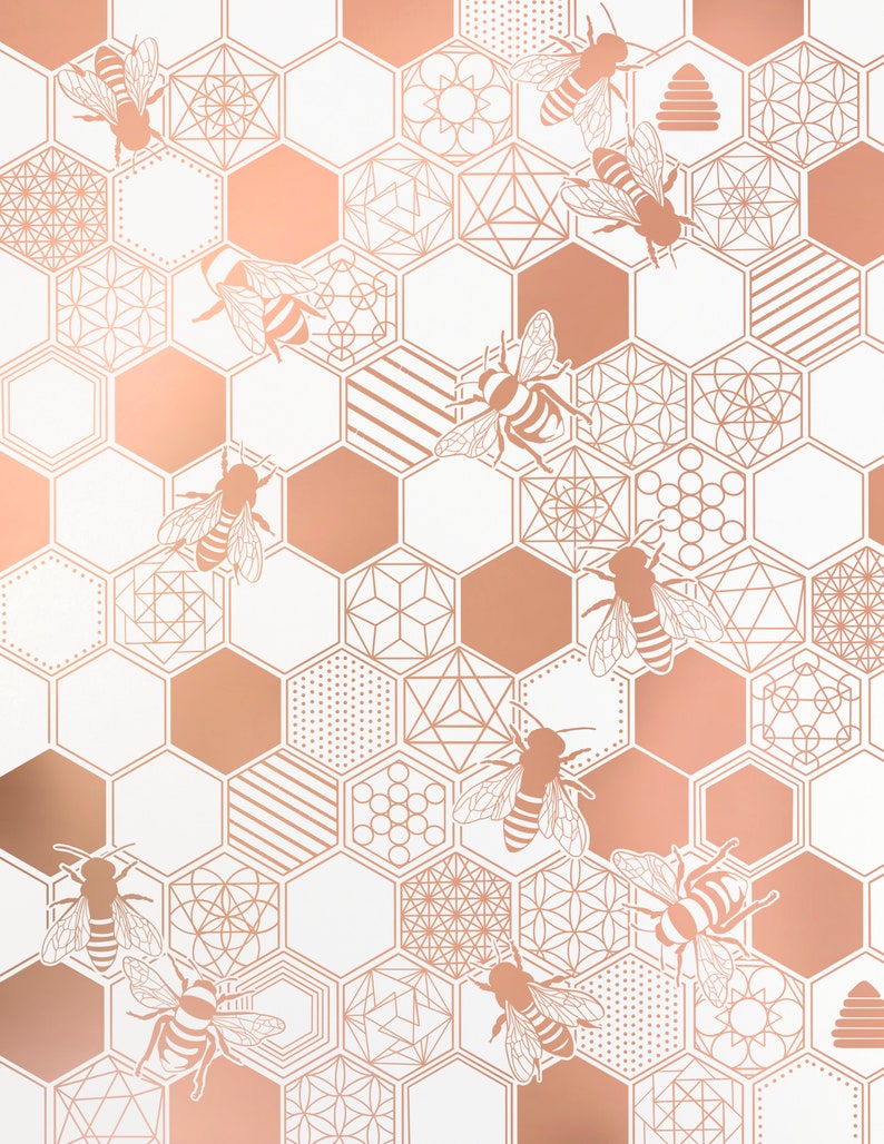 Beehive Foil Art Print 4 Colors | Etsy