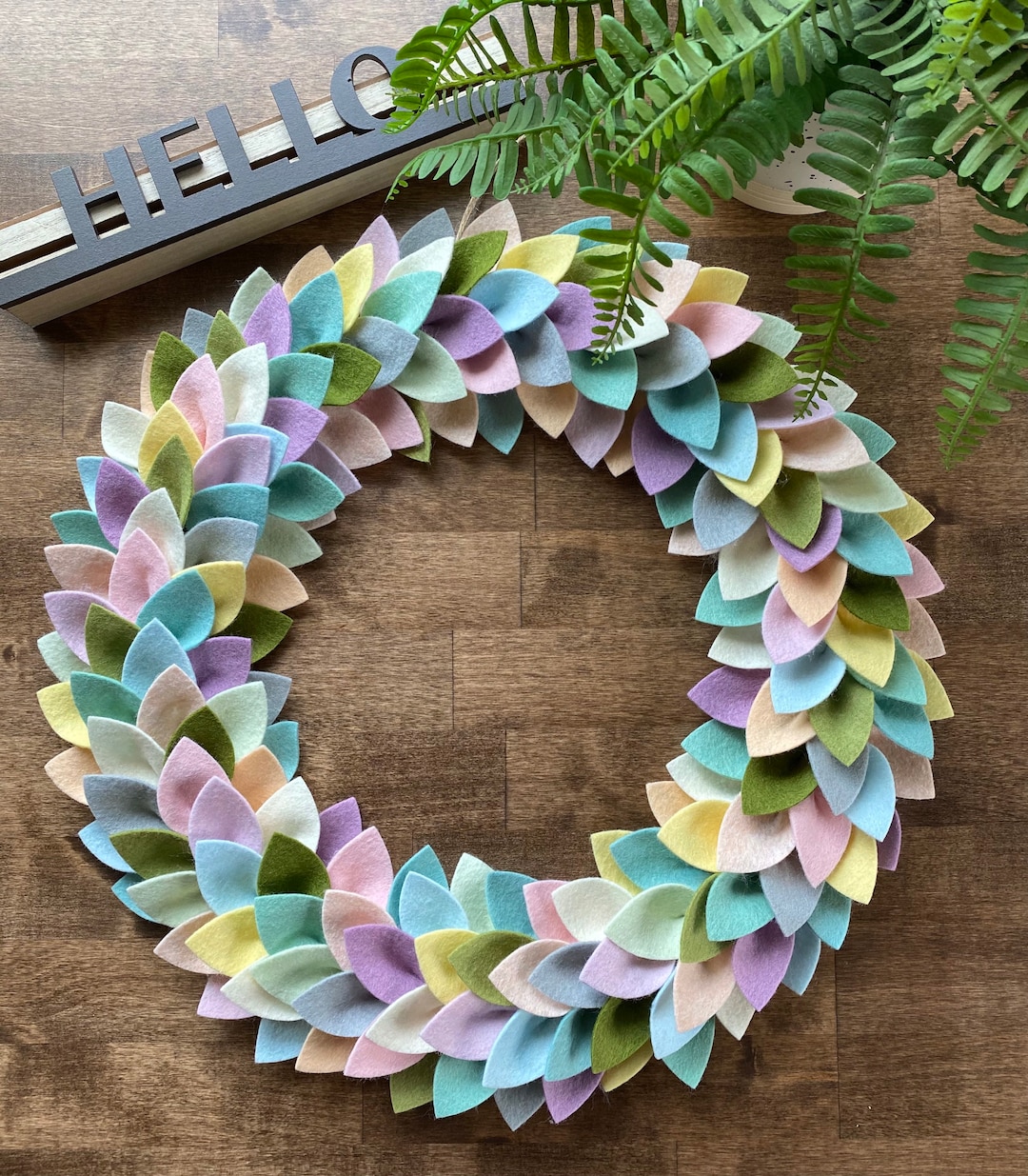 Pastel Spring or Easter Felt Wreath, Boxwood Décor, Easter Gift, Front ...
