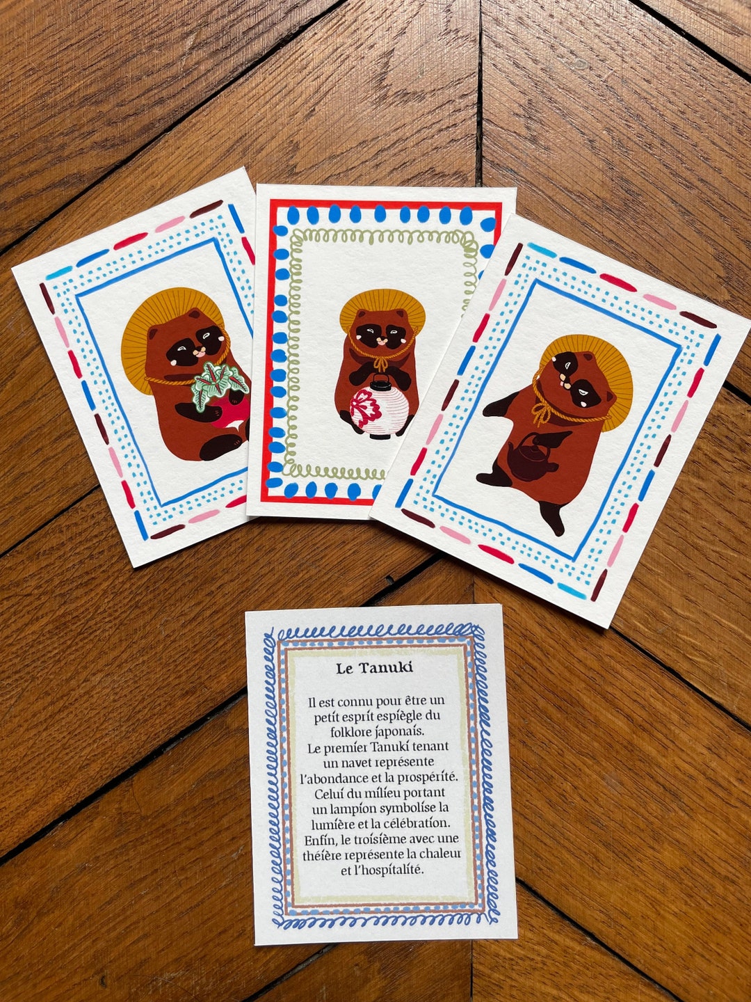 The Tanuki Family, Sets of 3 Lucky Cards and Gift Envelope, Art Print ...