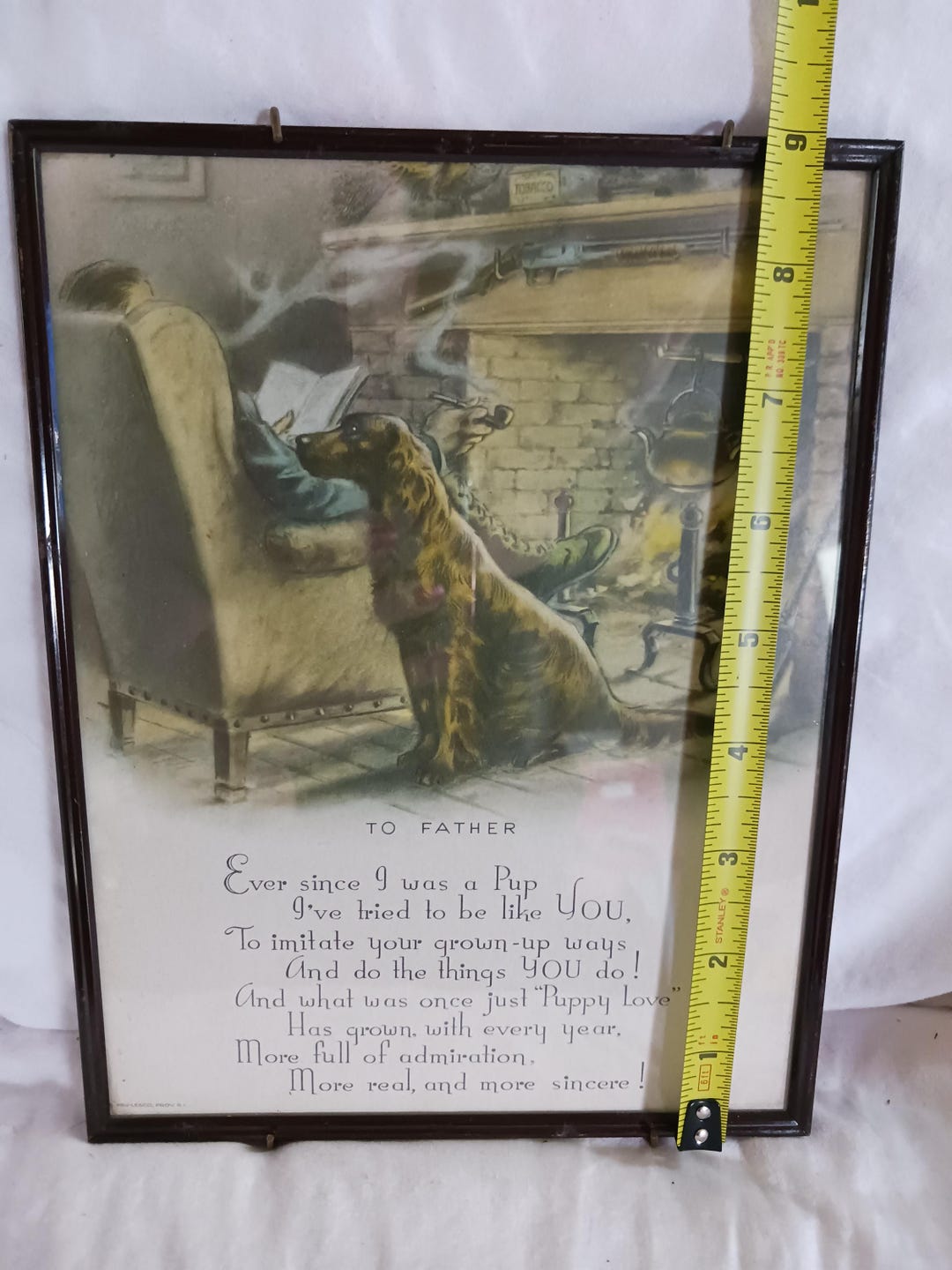 Vintage Picture Lithograph, "to Father" Poem, Dad and Dog, Fireplace ...