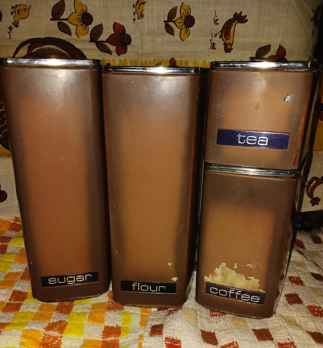 Canister Set of 4, Bronze Brown Metal, 1970's, MCM Kitchen - Etsy