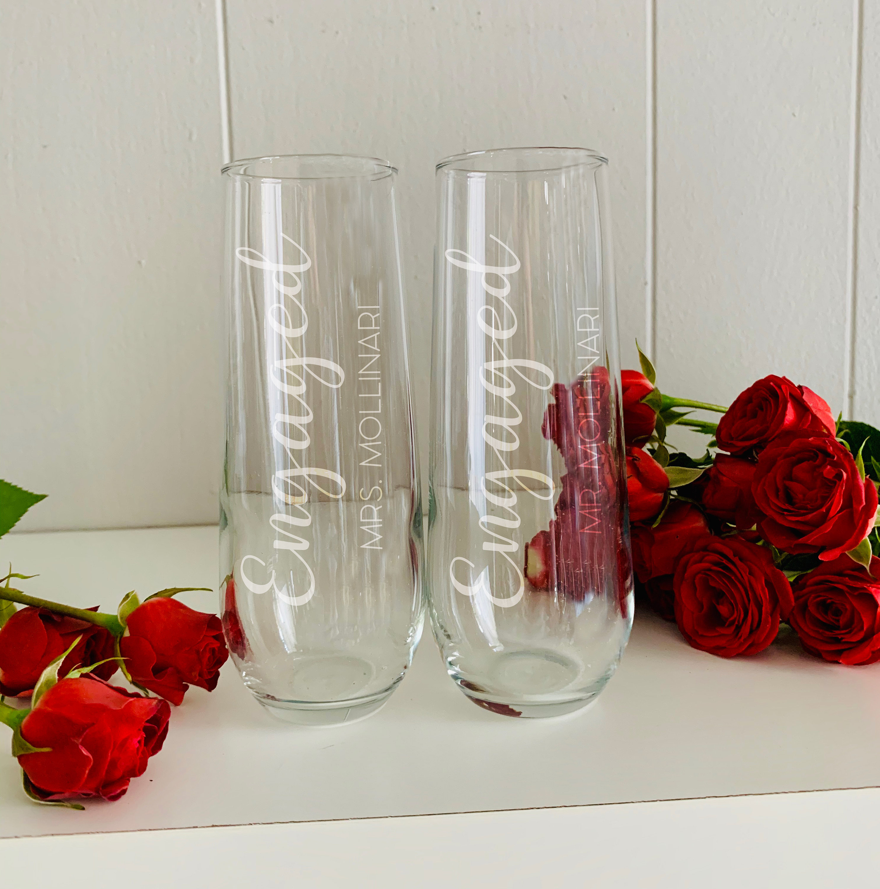 Personalized Engagement Champagne Flute – Custom Etched Stemless Glass ...
