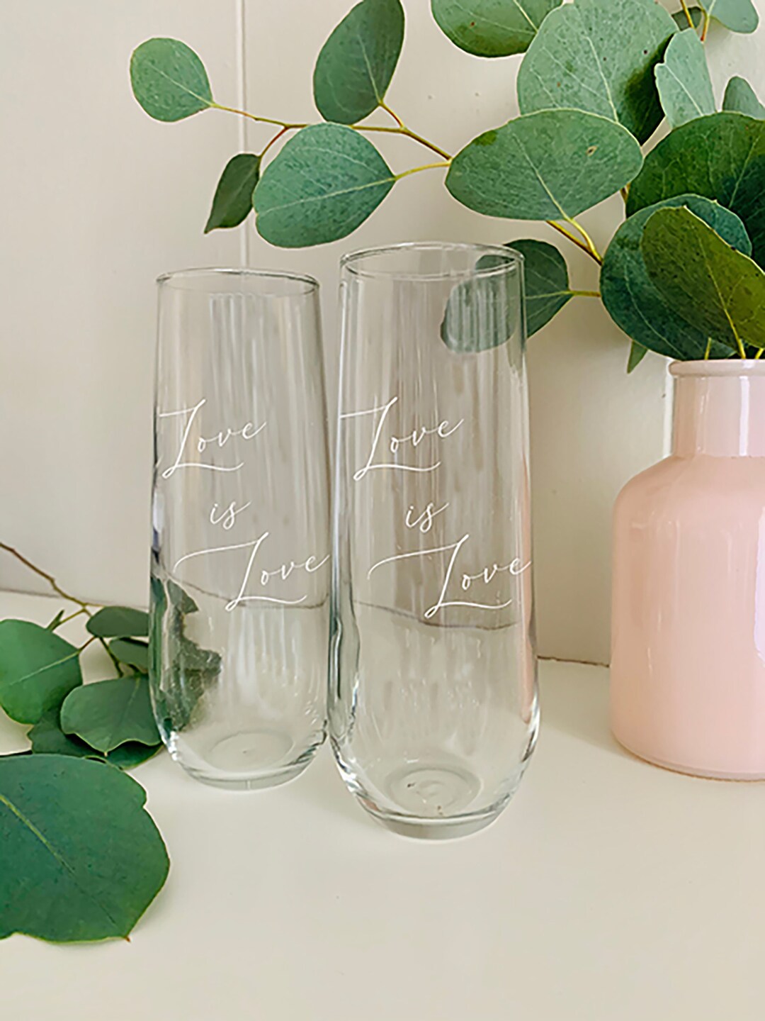 Etched 'love is Love' Handmade Champagne Flutes, Champagne Glasses ...