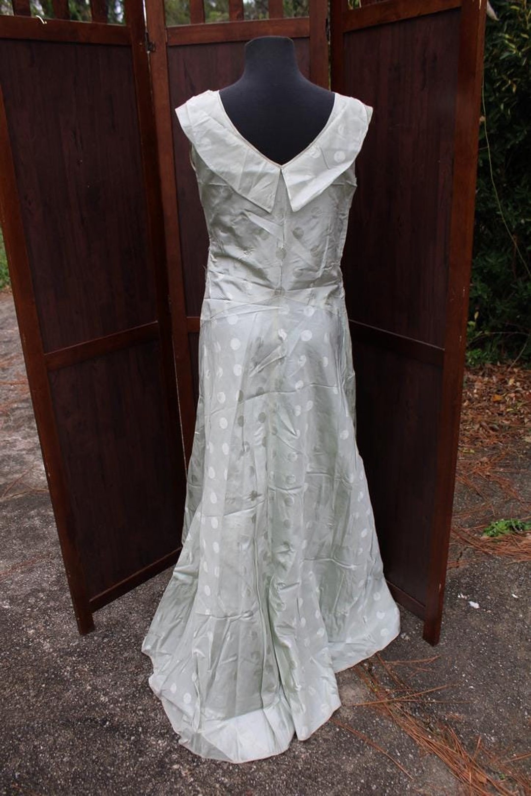 1930s Polka Dot Satin Silk Dress Wounded Bird Shattering Display Study ...