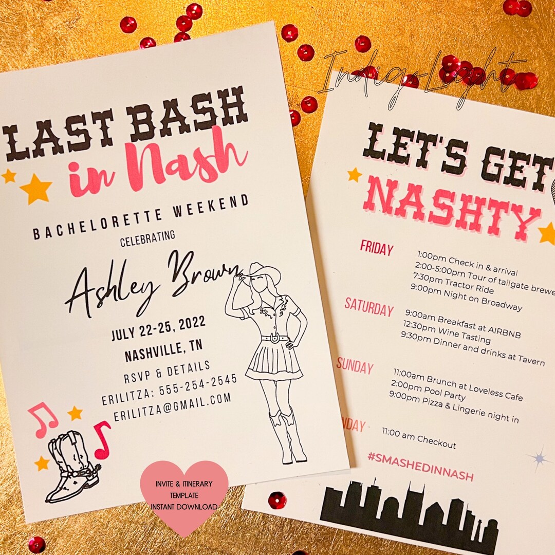 Nash Bash Invitation & Itinerary Digital Template Nashville - Etsy