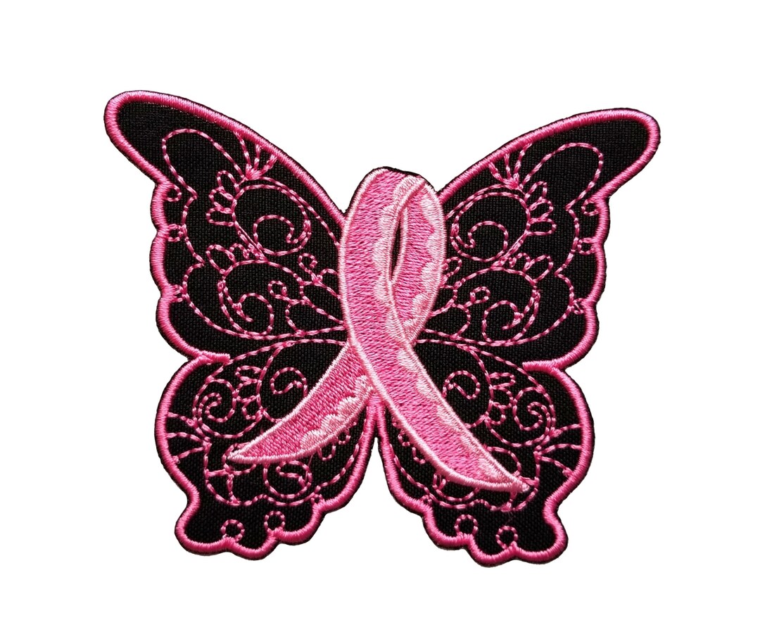Breast Cancer Awareness Ribbon Butterfly (style 1) Embroidered Iron on ...