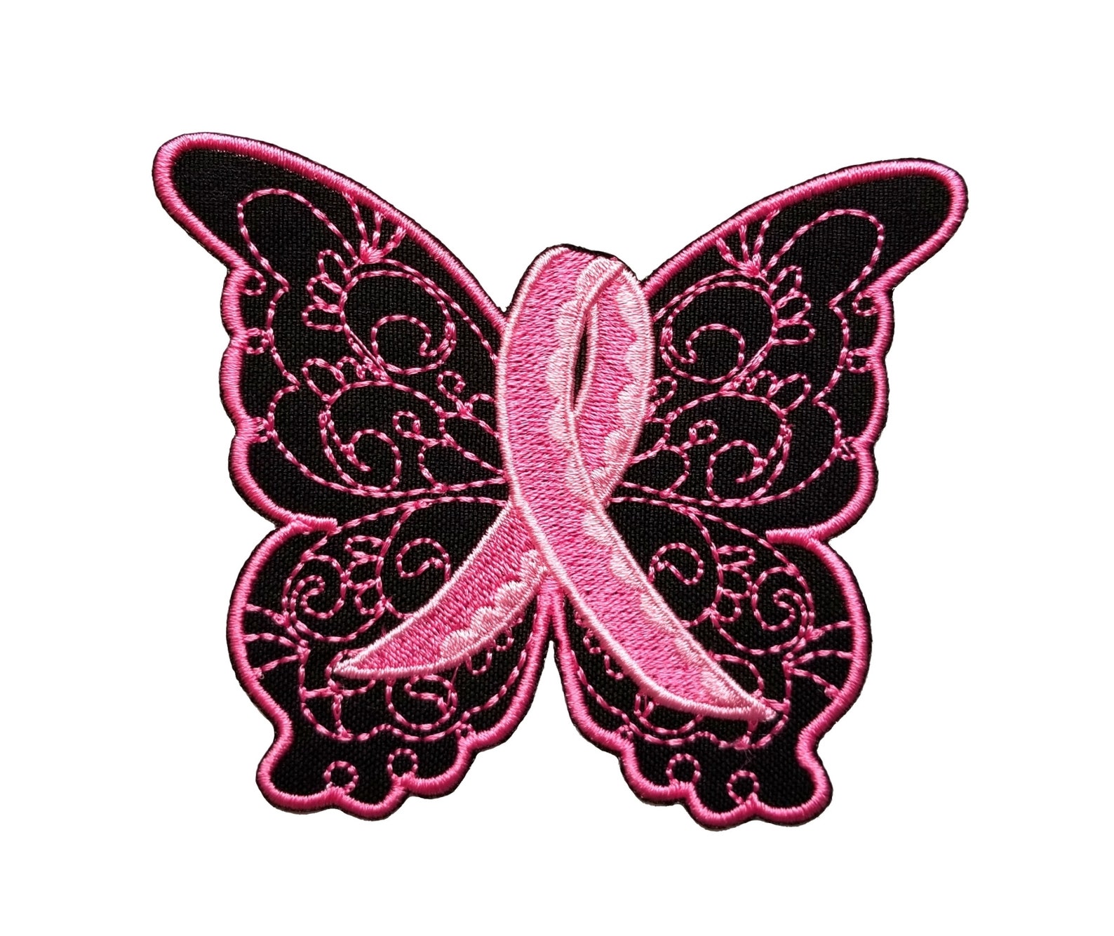 Breast Cancer Awareness Ribbon Butterfly style 1 Embroidered - Etsy