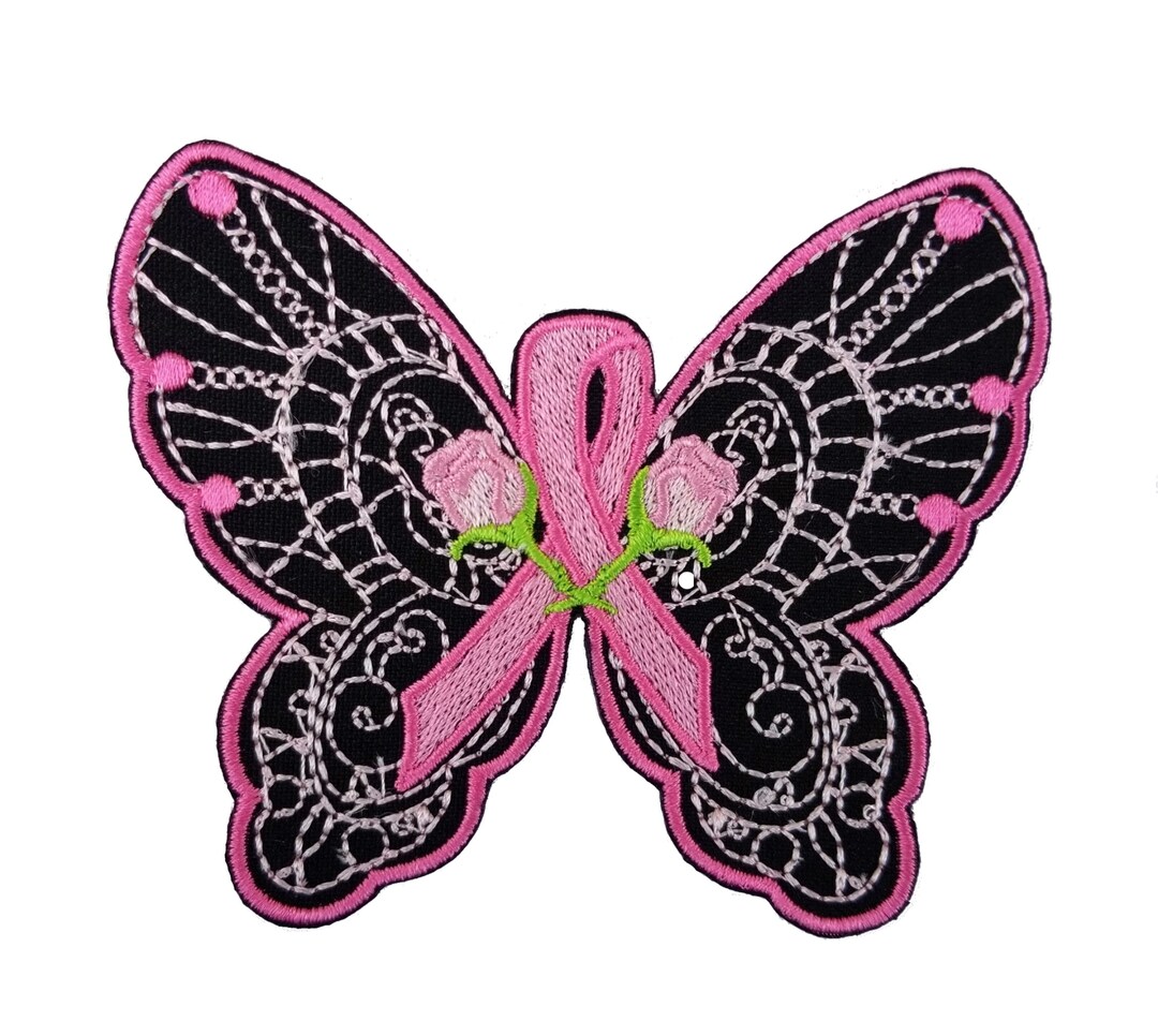 Breast Cancer Awareness Ribbon Butterfly (style 6) Embroidered Iron on ...