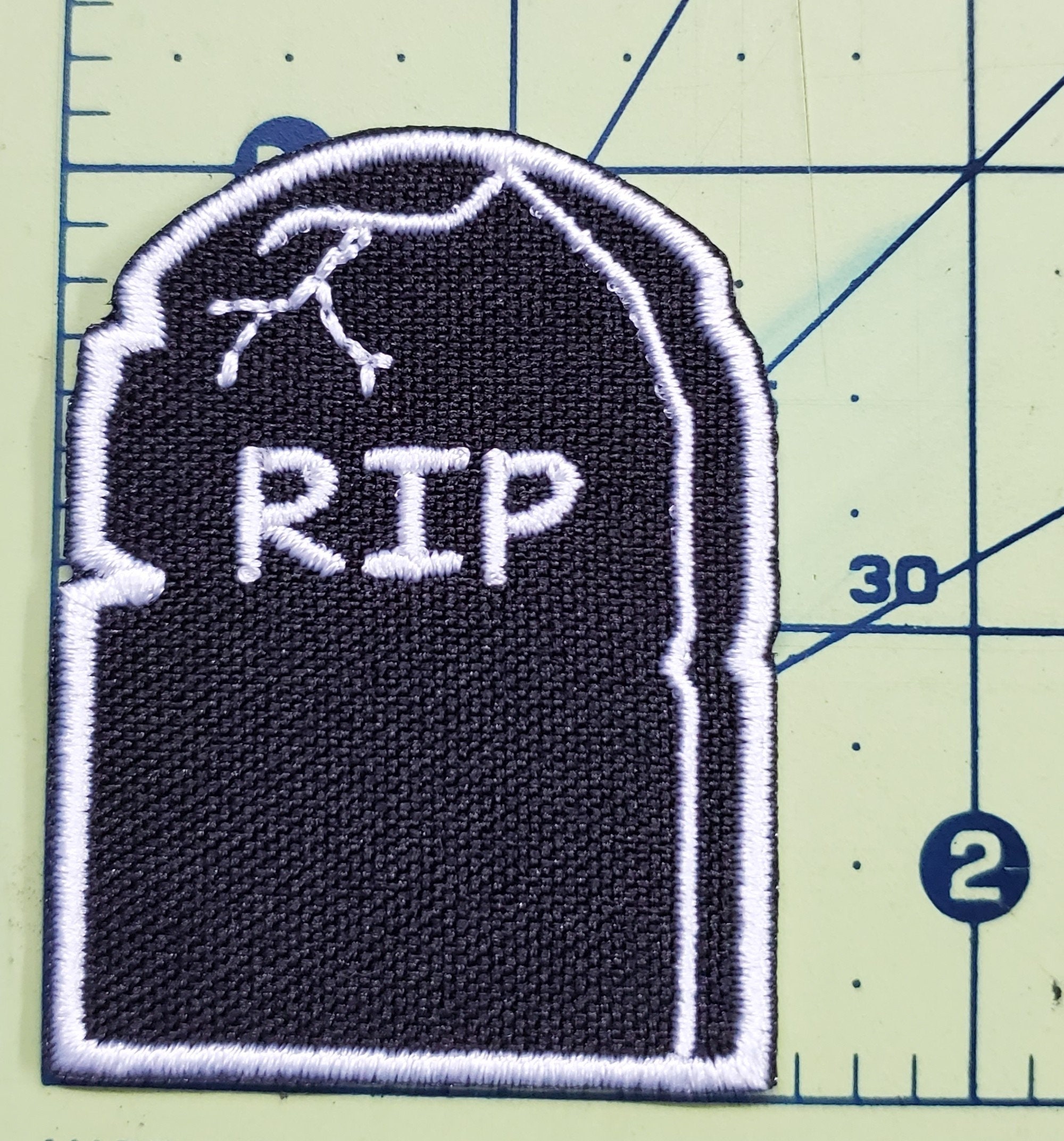 Tombstone Embroidered Applique Iron on Patch 1.5" X 2" RIP Cross ...