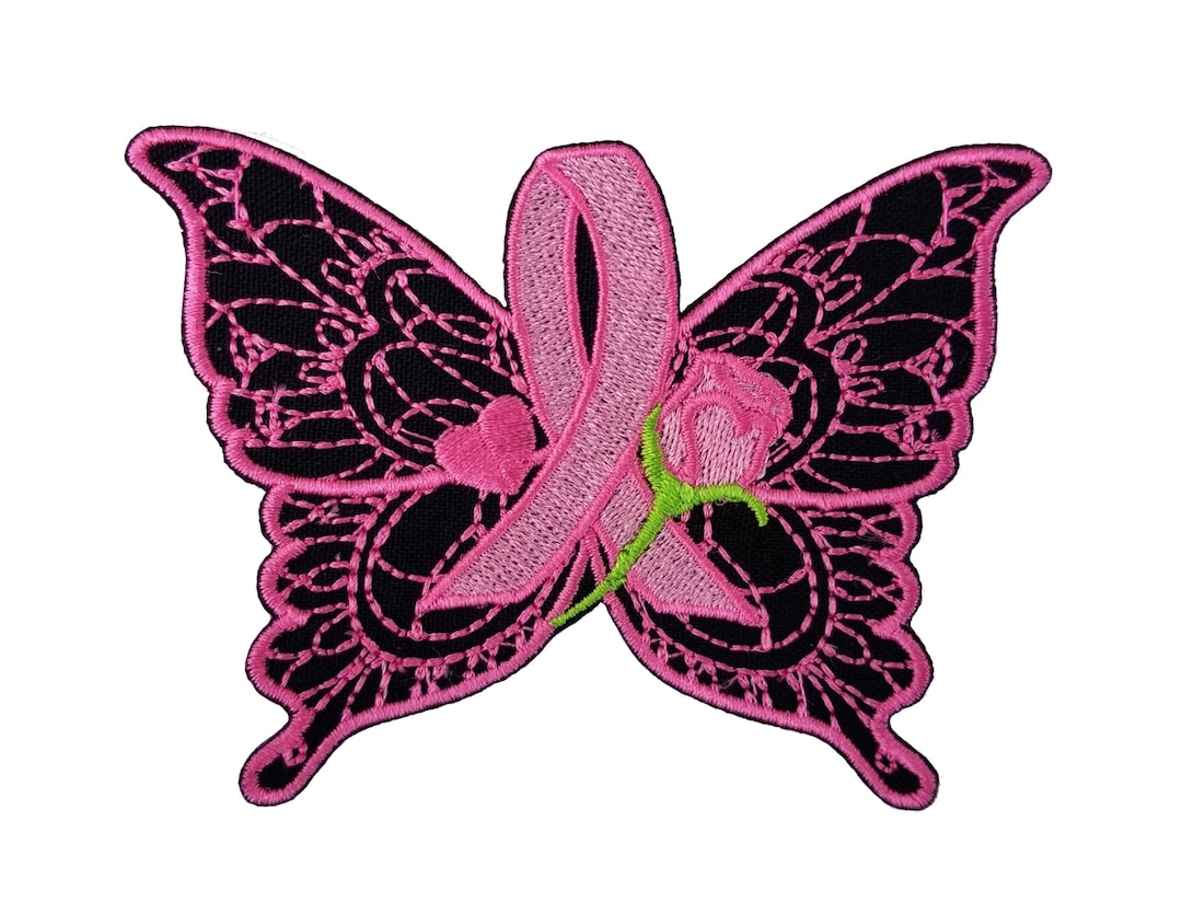 Breast Cancer Awareness Ribbon Butterfly Embroidered Patch - Etsy