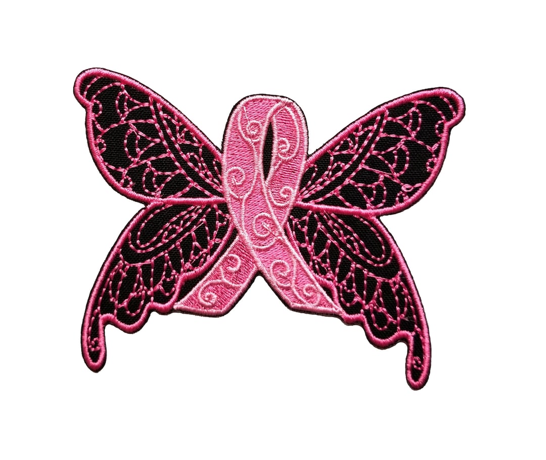 Breast Cancer Awareness Ribbon Butterfly (style 10) Embroidered Iron on ...