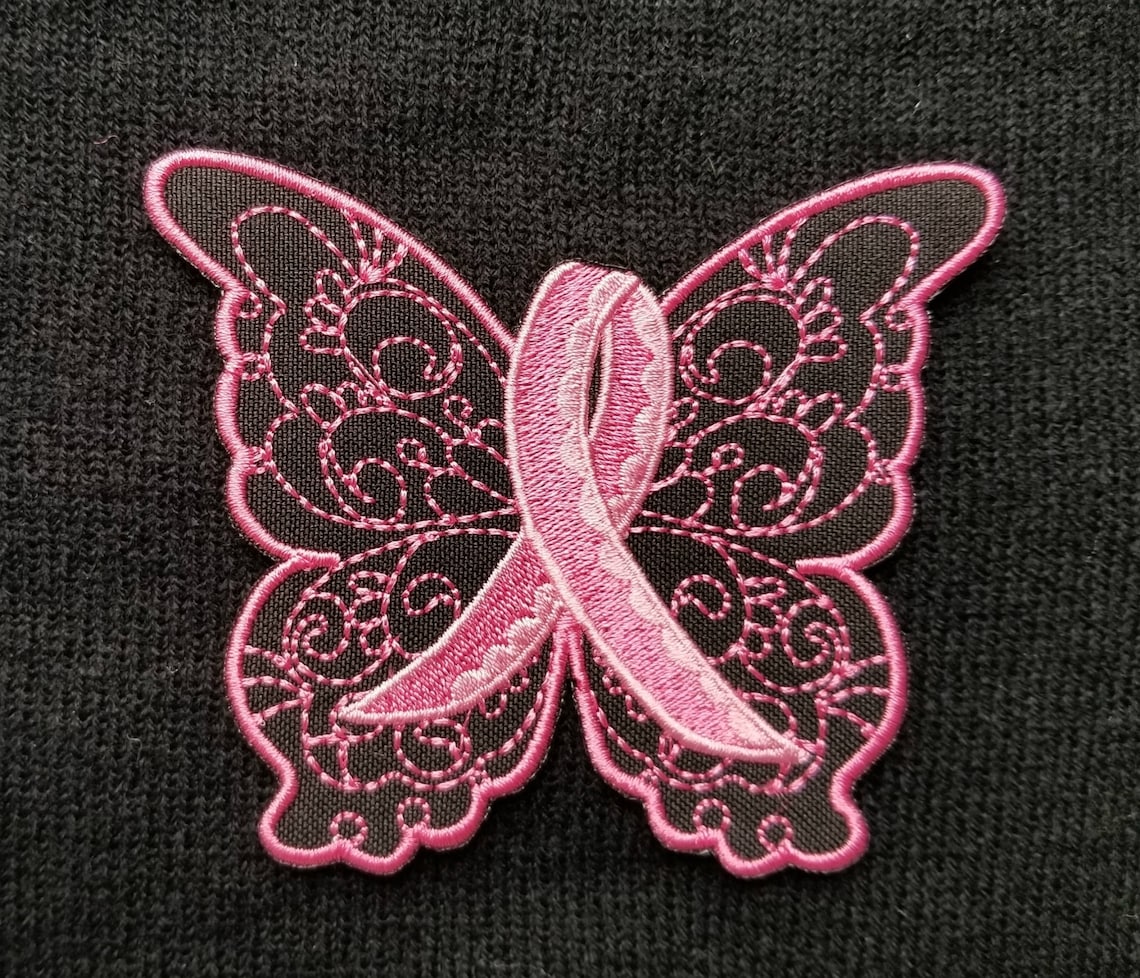 Breast Cancer Awareness Ribbon Butterfly style 1 Embroidered - Etsy