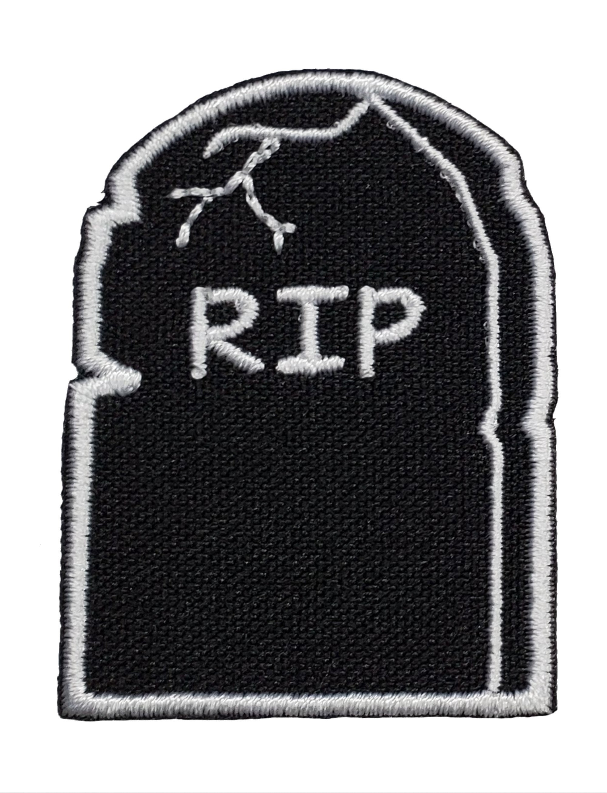 Tombstone Embroidered Applique Iron on Patch 1.5" X 2" RIP Cross ...