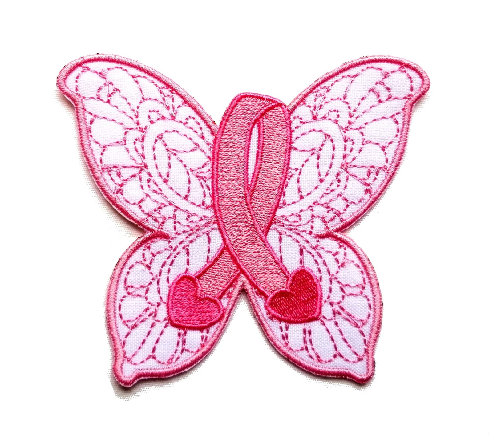 Breast Cancer Awareness Ribbon Butterfly 3 Embroidered Iron On | Etsy