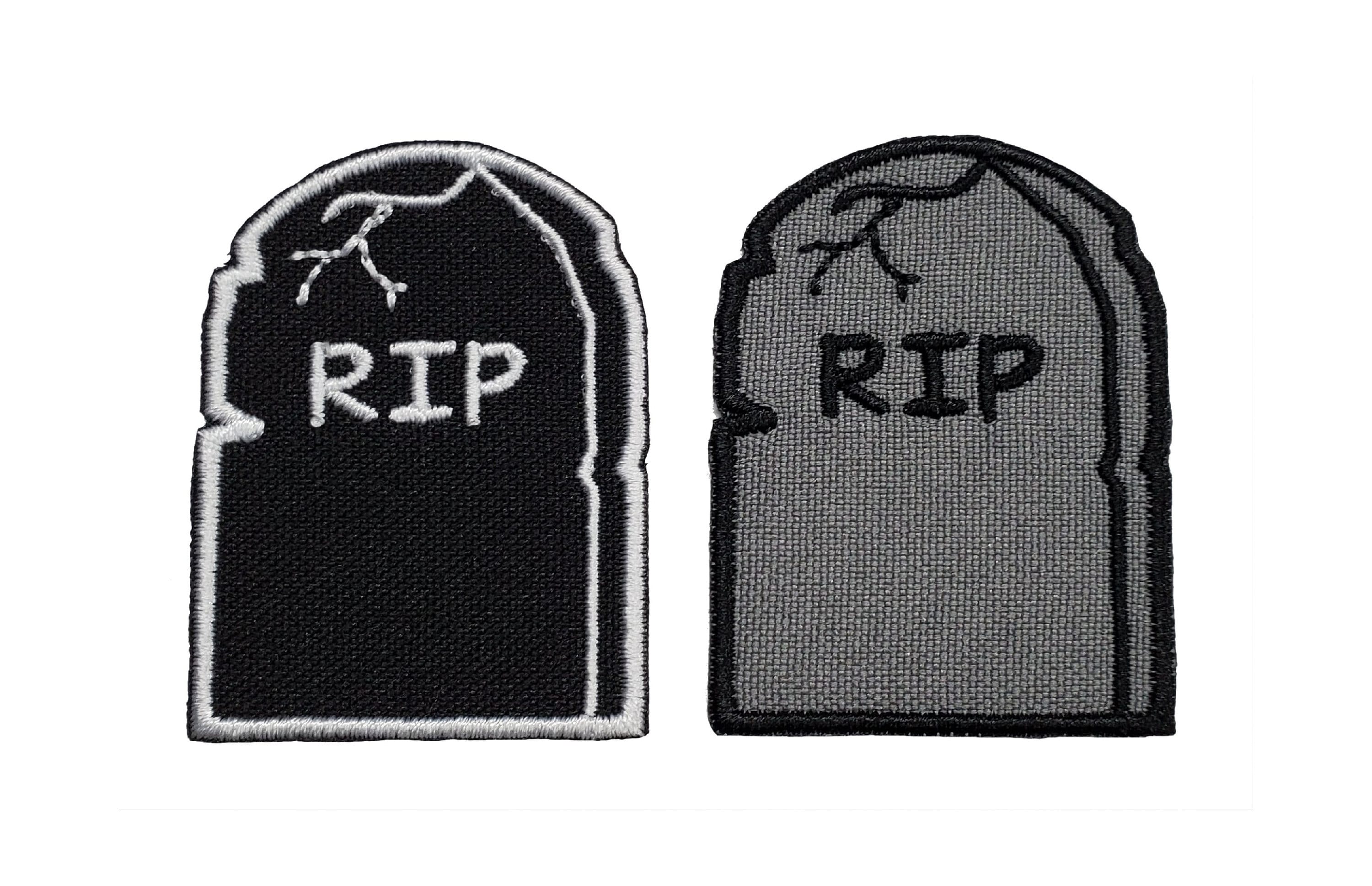 Tombstone Embroidered Applique Iron on Patch 1.5" X 2" RIP Cross ...