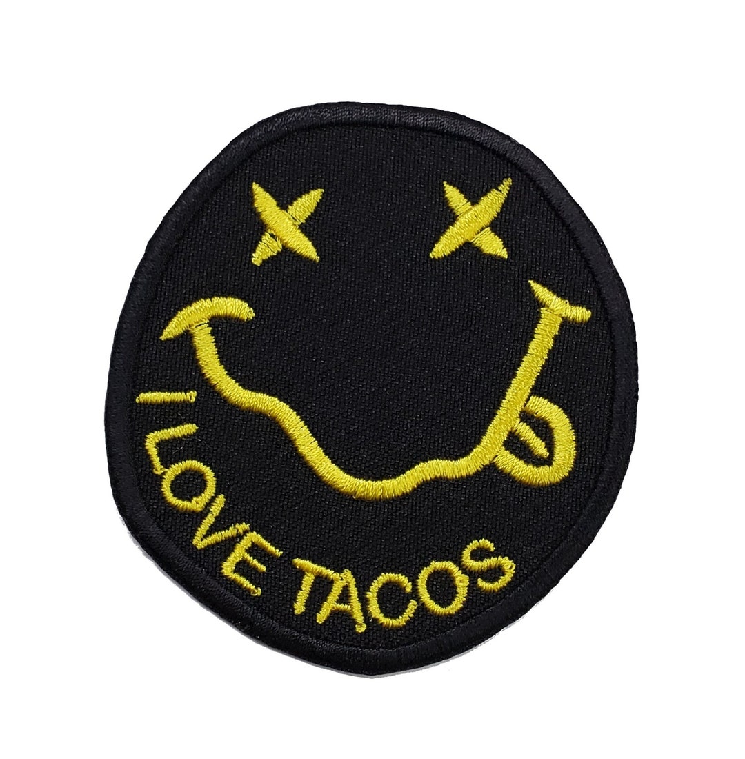 I Love Tacos Smiley Face Emoji Embroidered Iron-on Patch 3" X 2.75 ...