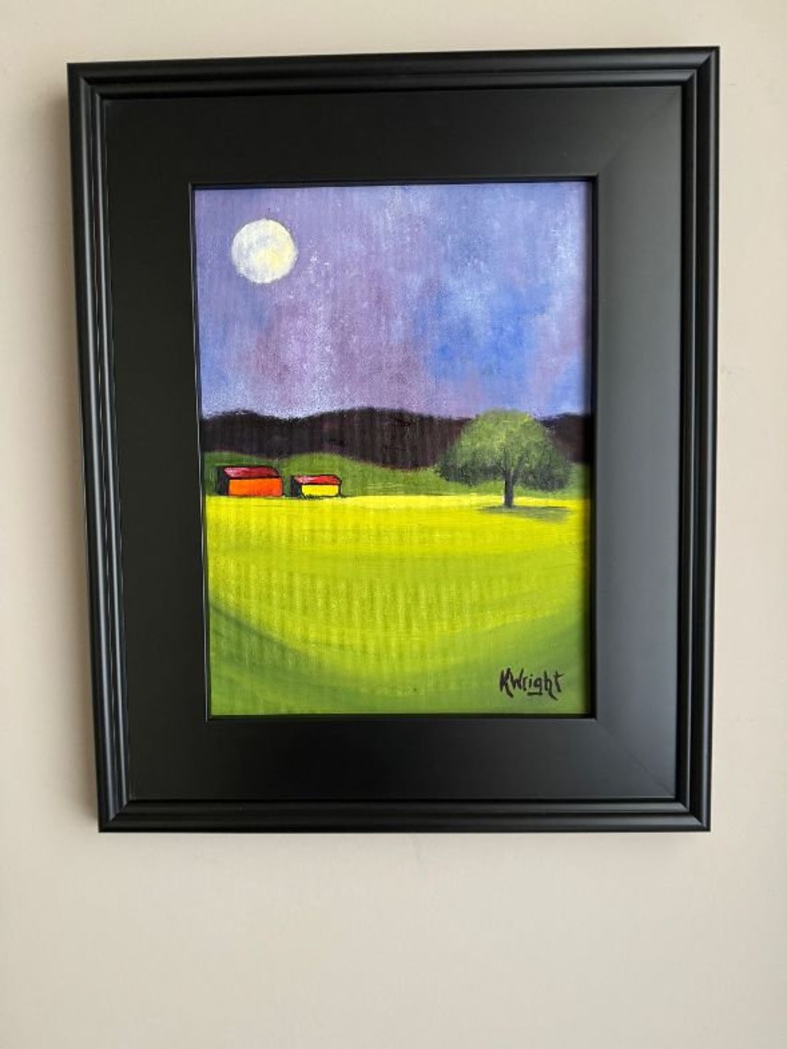 Moonlit Farm. Original Oil Painting. Black Frame. - Etsy