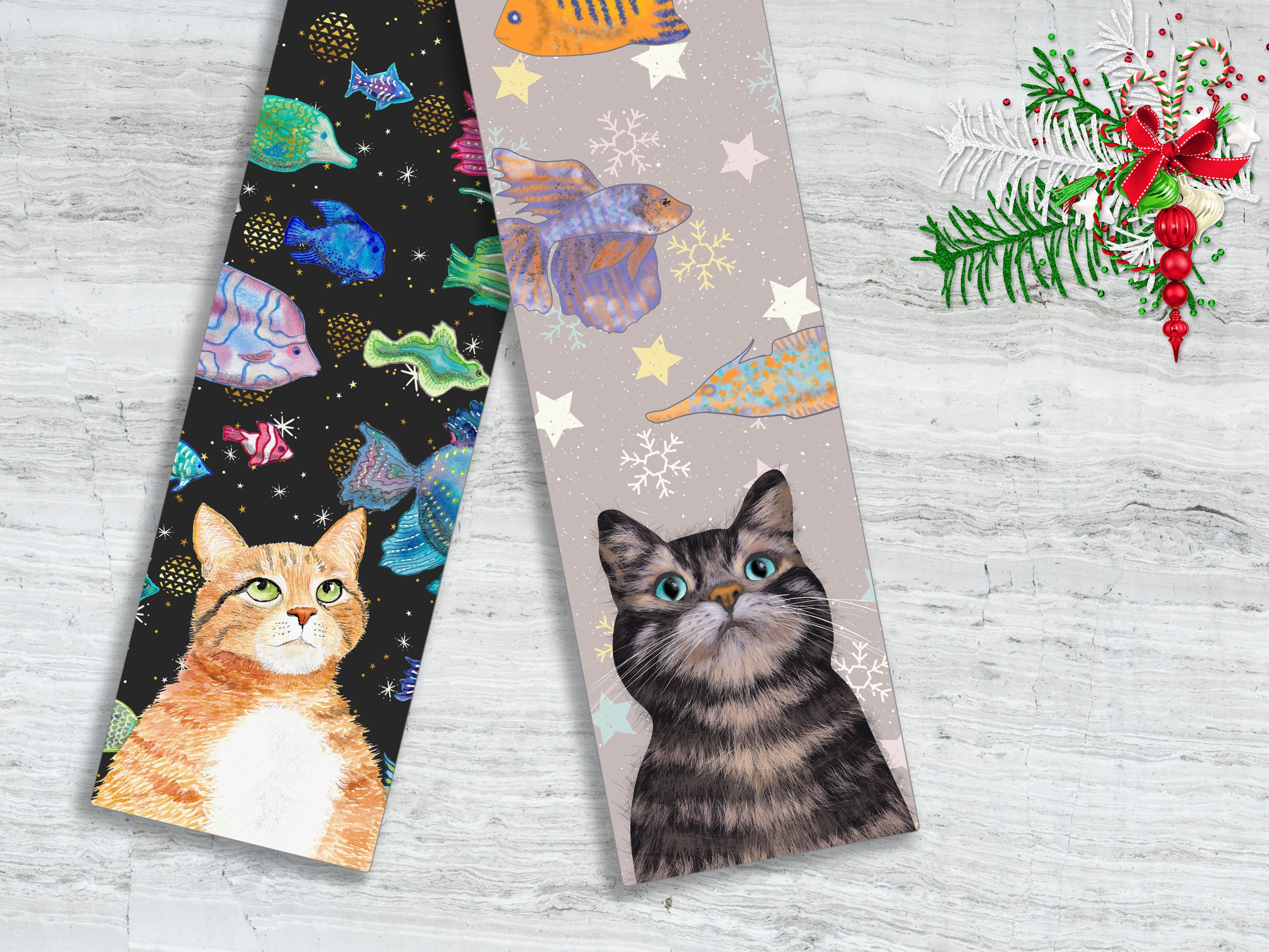 Printable Christmas Bookmarks With Cute Cats. Set of 4 Book - Etsy
