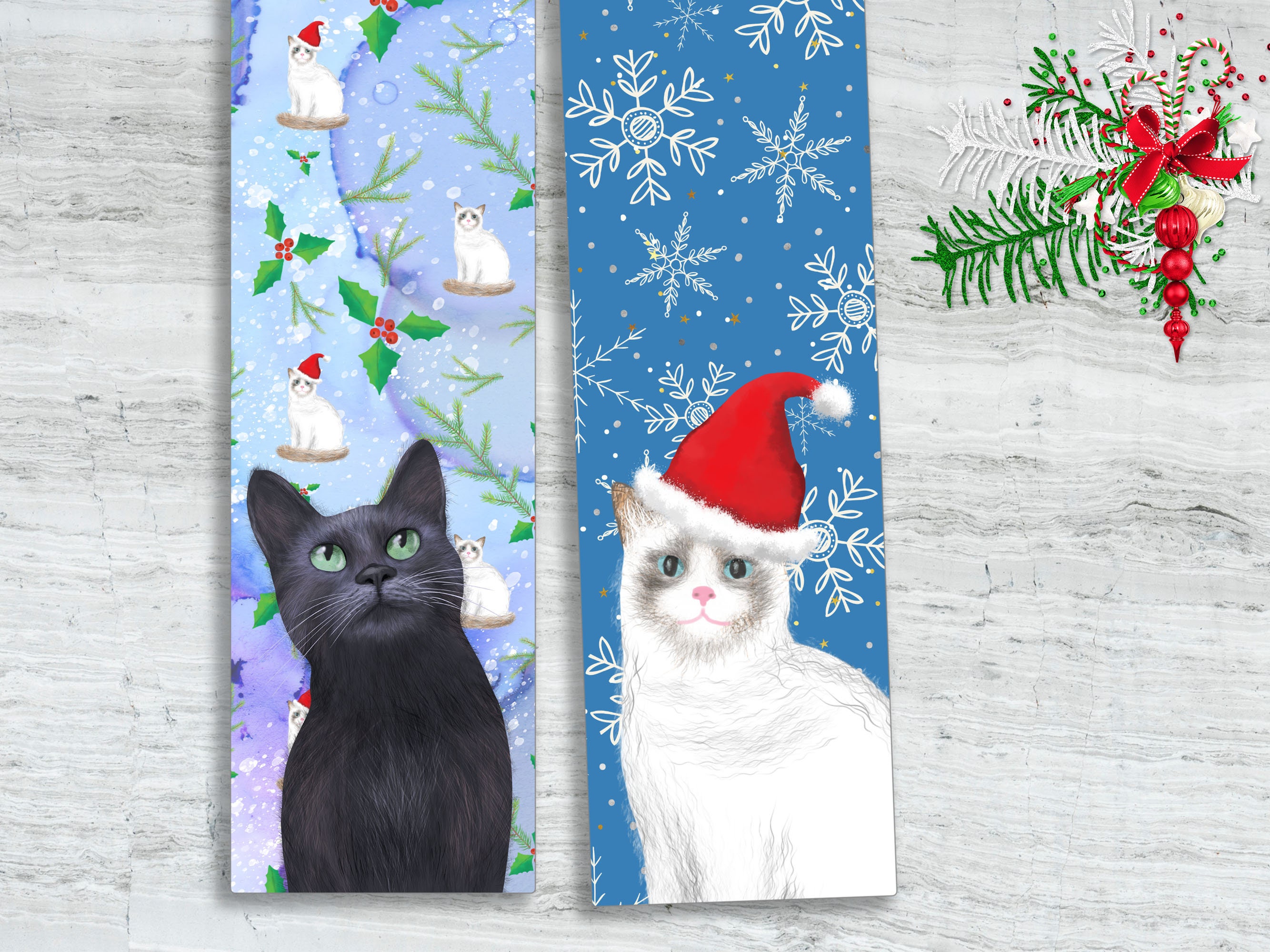 Printable Christmas Bookmarks With Cute Cats. Set of 4 Book - Etsy
