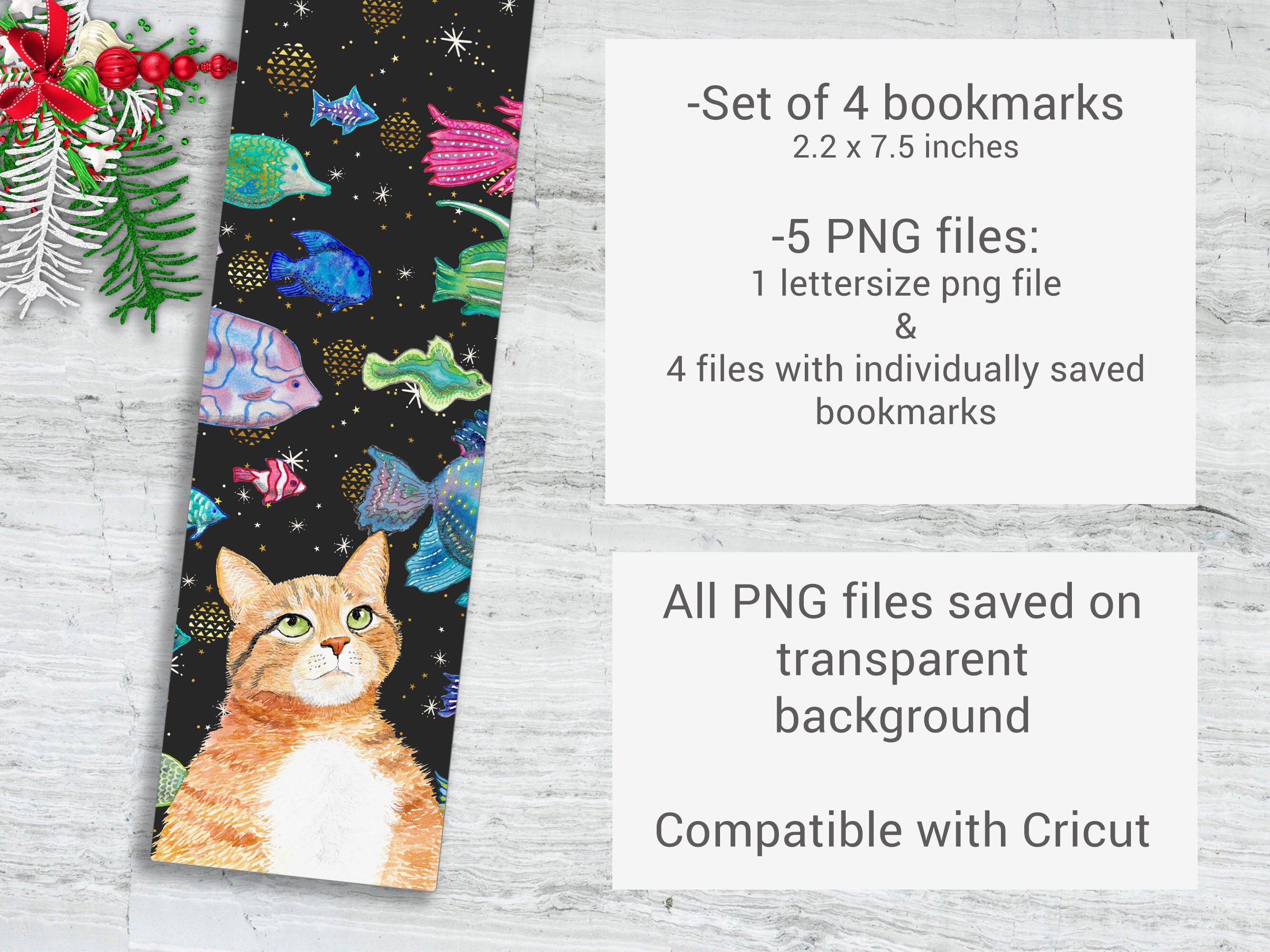 Printable Christmas Bookmarks With Cute Cats. Set of 4 Book - Etsy