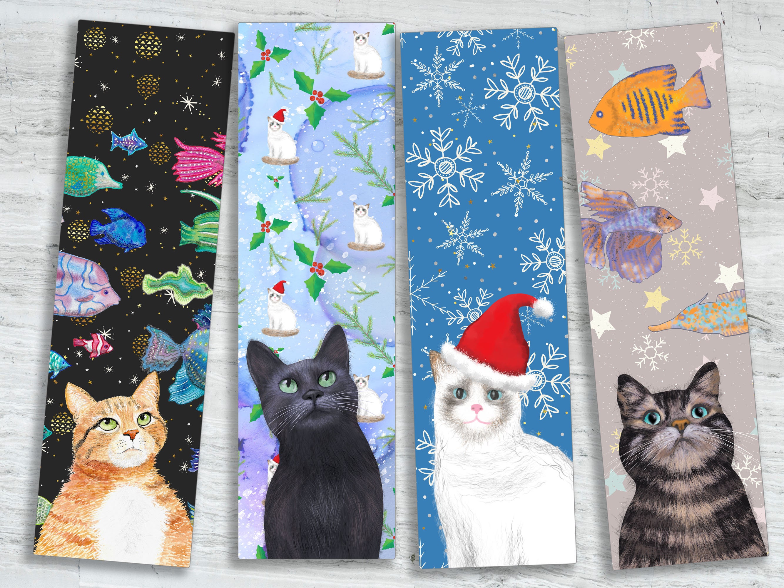Printable Christmas Bookmarks With Cute Cats. Set of 4 Book - Etsy