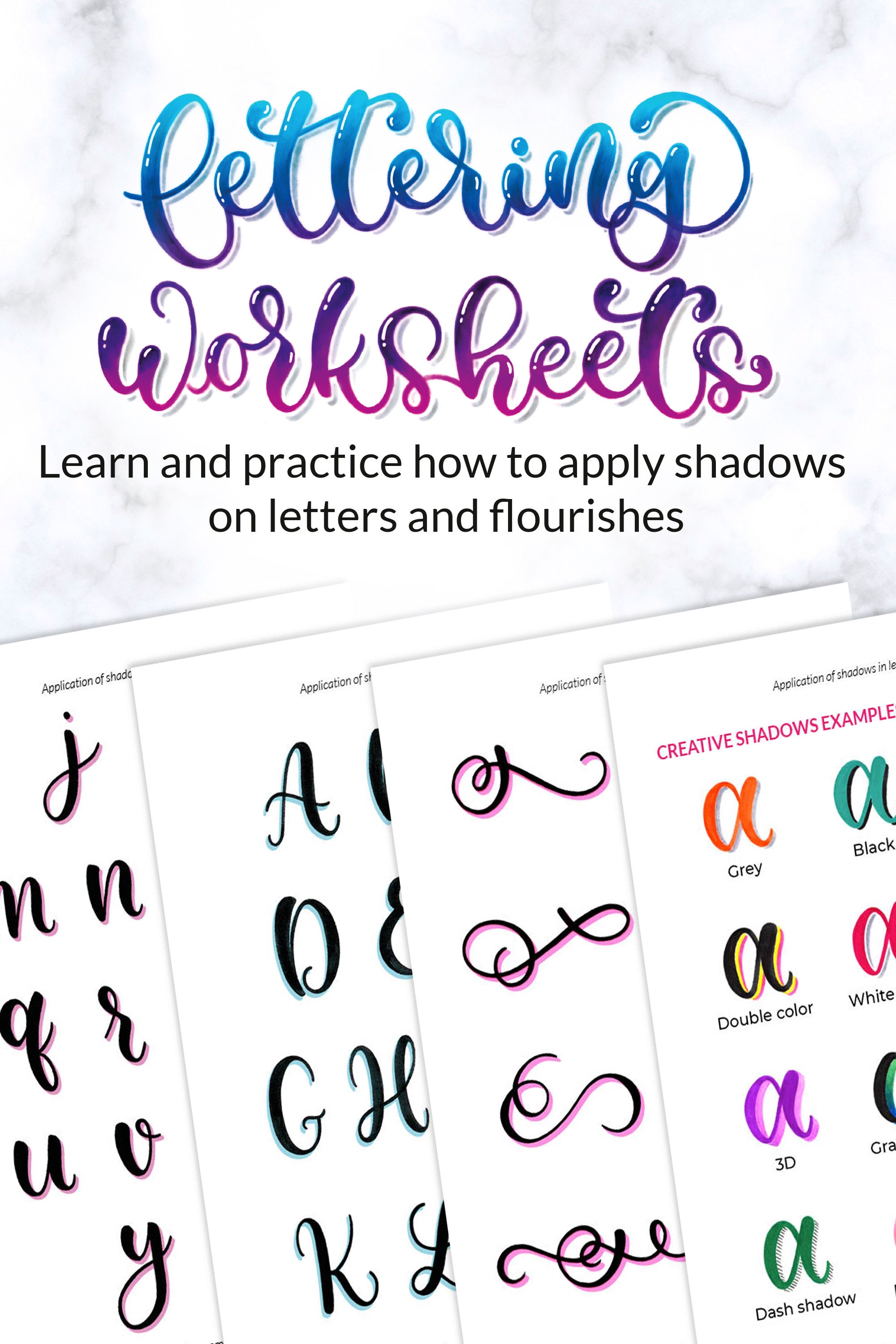 Lettering Worksheets: Learn to Apply Shadows on Lettering and ...